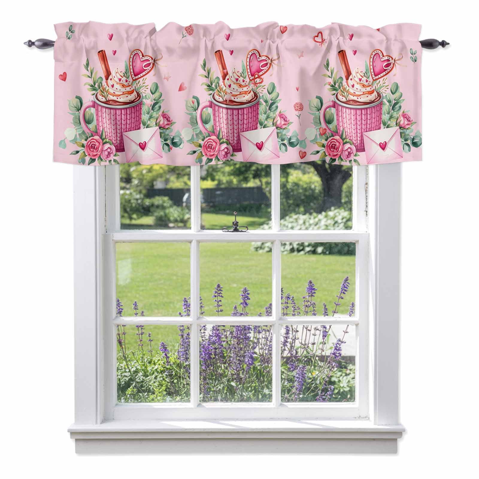 Valentine's Day Valances for Windows, Pink Cappuccino Cup Love Heart ...