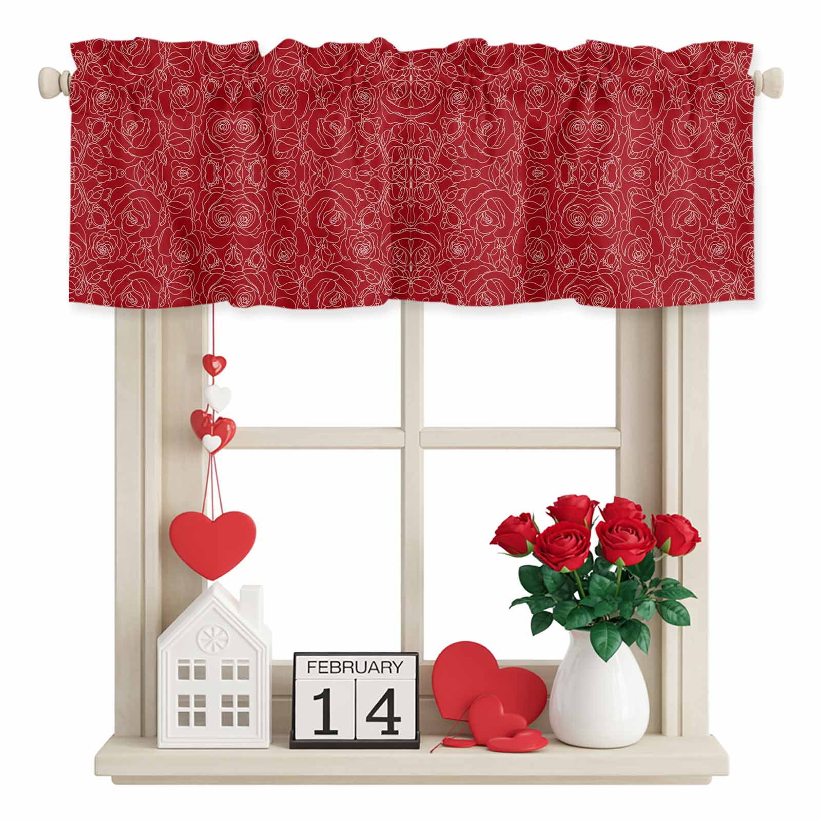 Valentine's Day Valances for Windows, Romantic Red Roses Flower ...