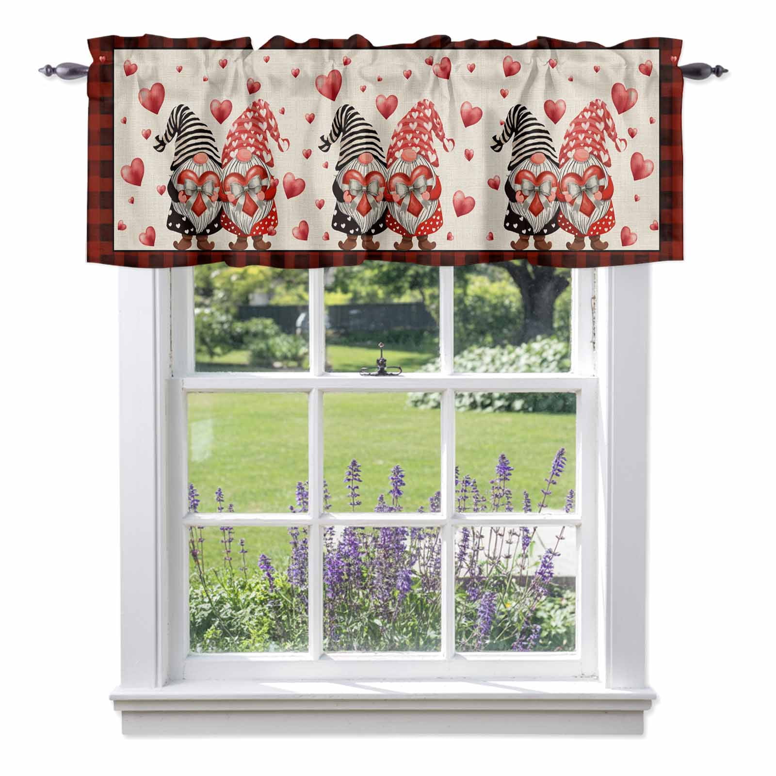 Valentine's Day Valances for Windows, Sweet Gnome Couple Pink Love ...