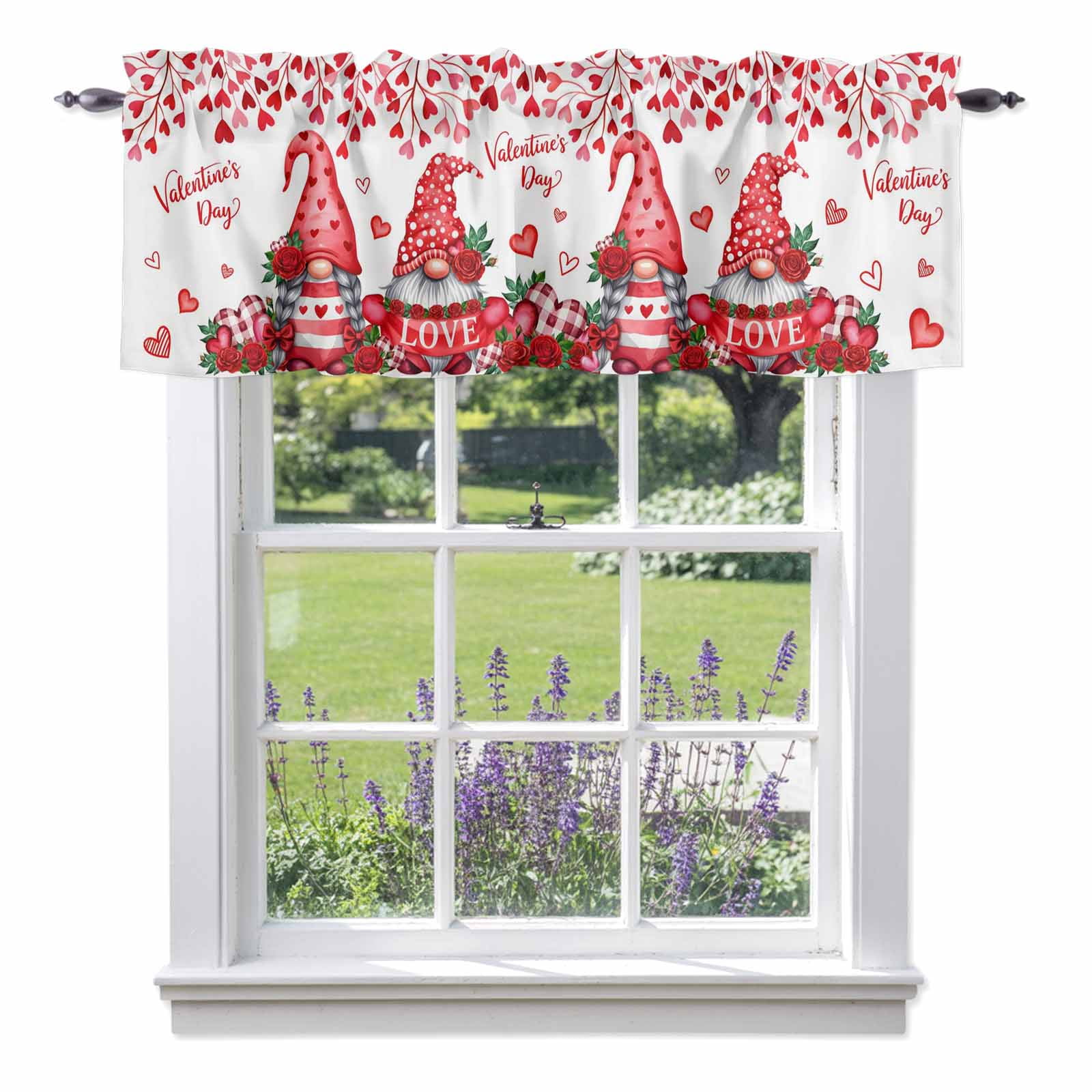 Valentine's Day Valances for Windows, Sweet Gnome Couple Red Love Heart ...
