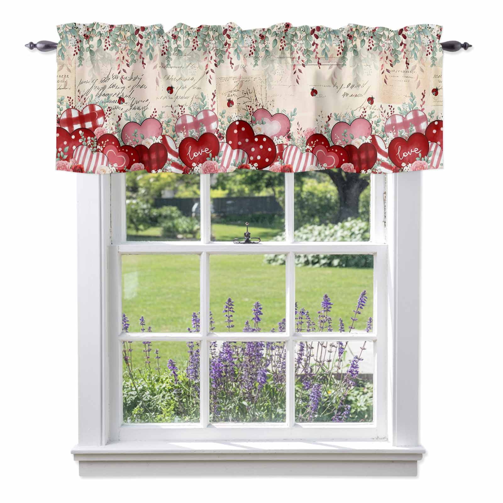 Valentine's Day Valances for Windows, Watercolor Red Pink Heart Roses ...