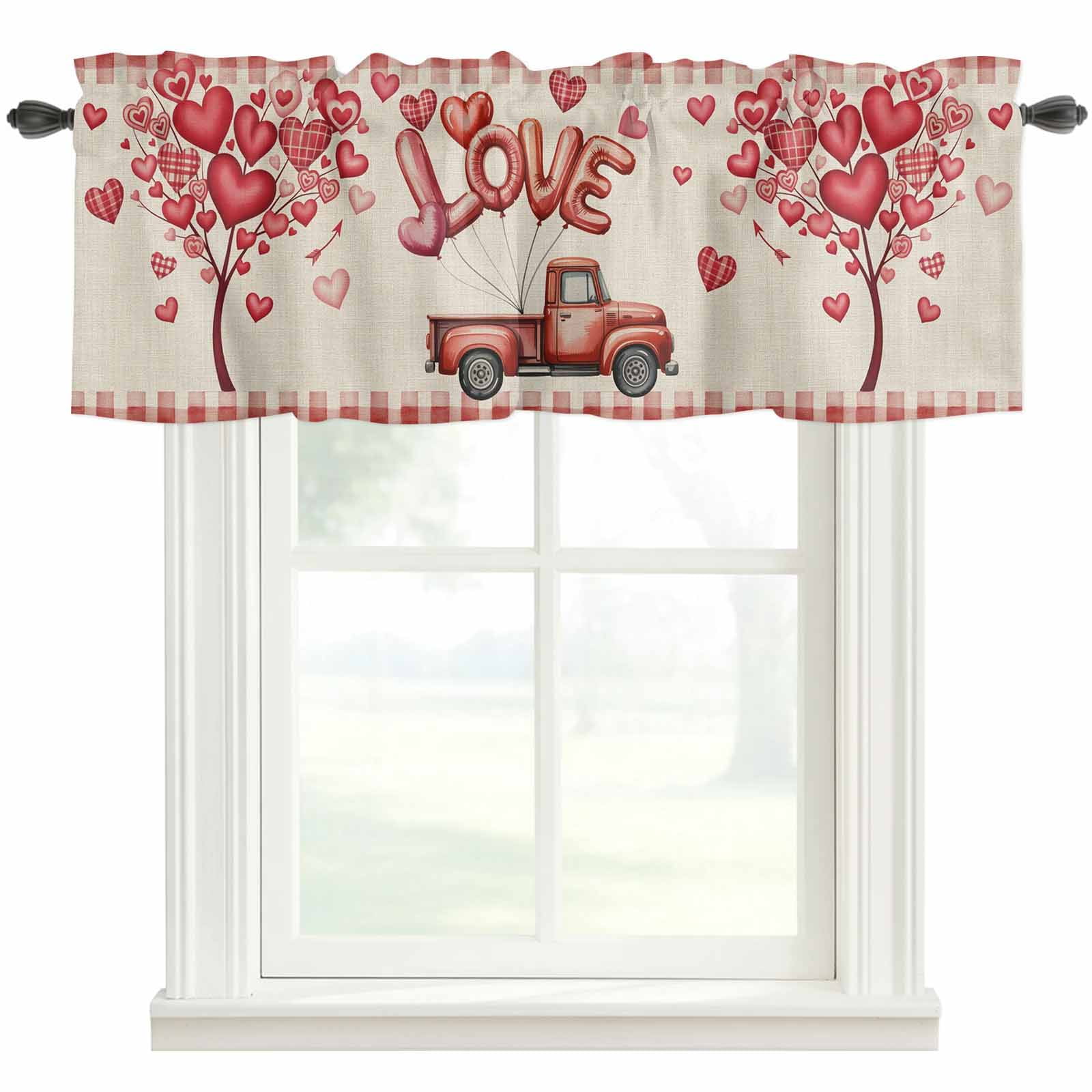 Valentine's Day Valances for Windows Watercolor Red Pink Truck Heart ...