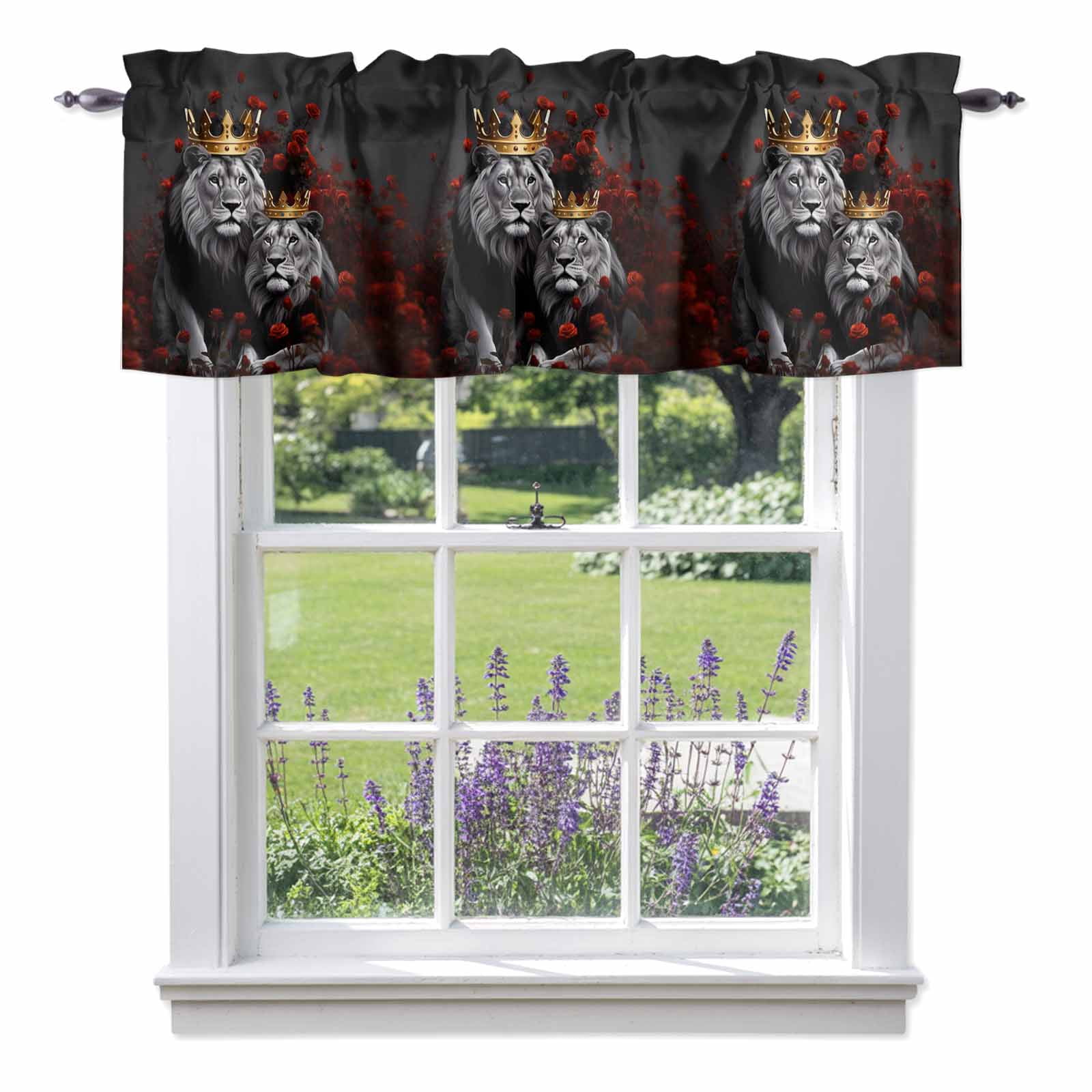 Valentine's Day Valances for Windows, Wild Lion Couple Gold King Queen ...