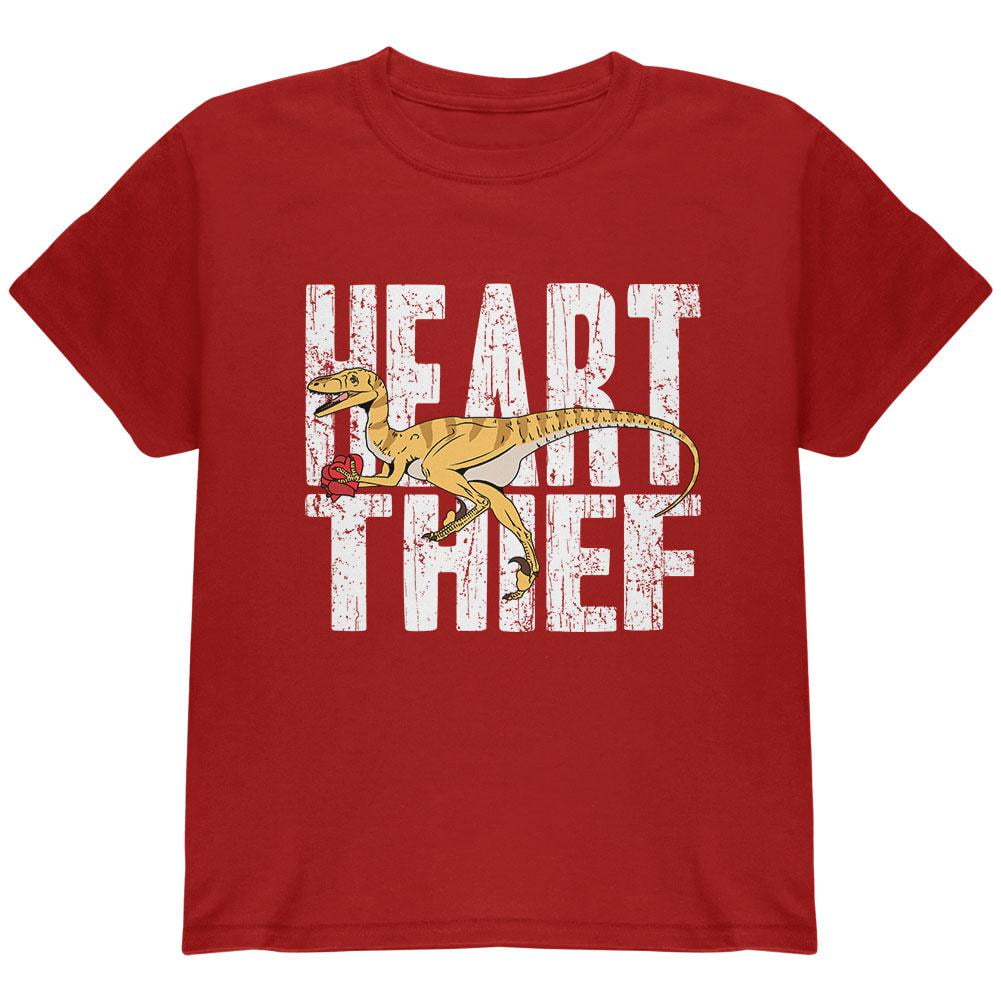 Valentine's Day Velociraptor Heart Thief Dino Youth T Shirt Cardinal ...