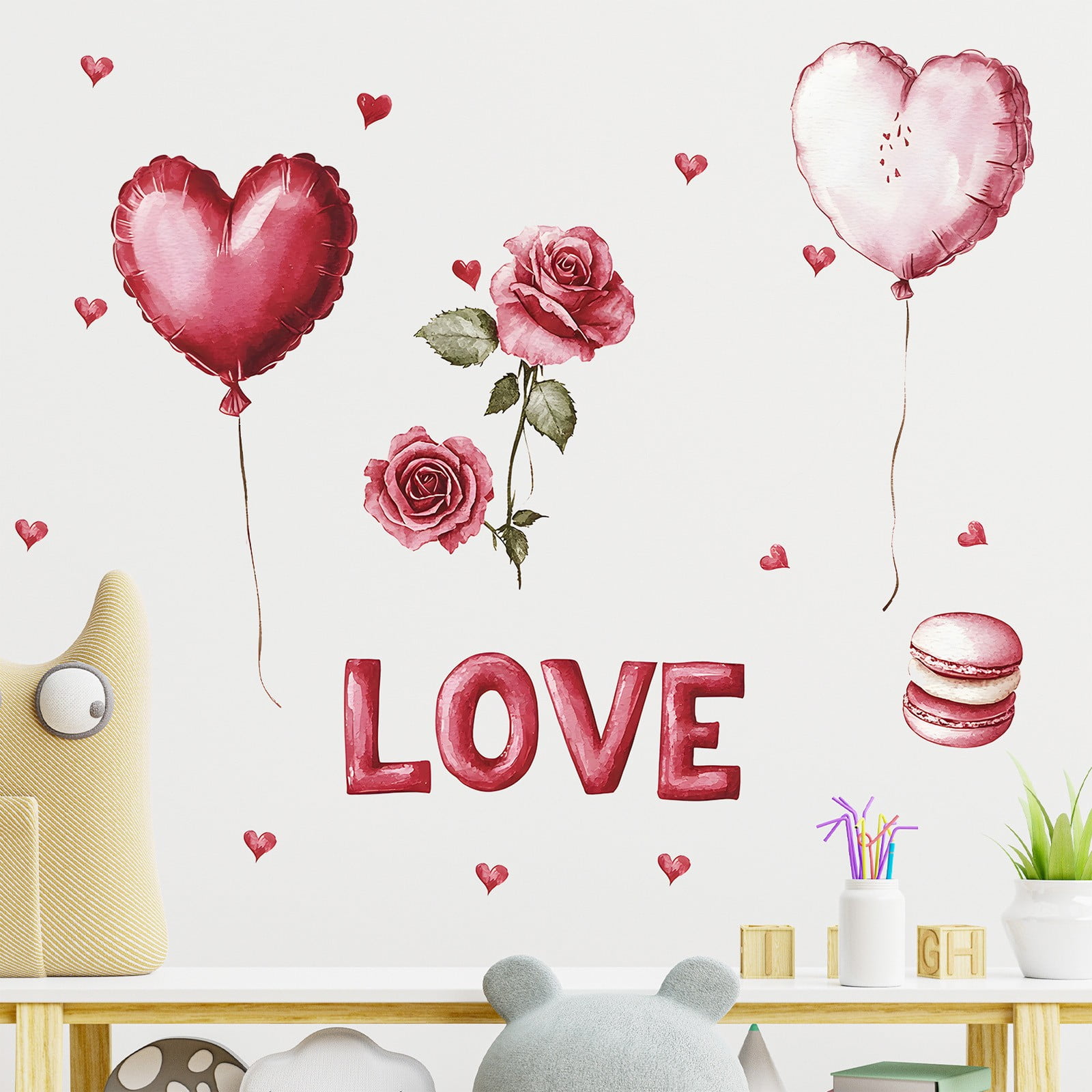 Valentine's Day Wall Stickers,Love Heart Wall Decals,Cute Window Cling ...