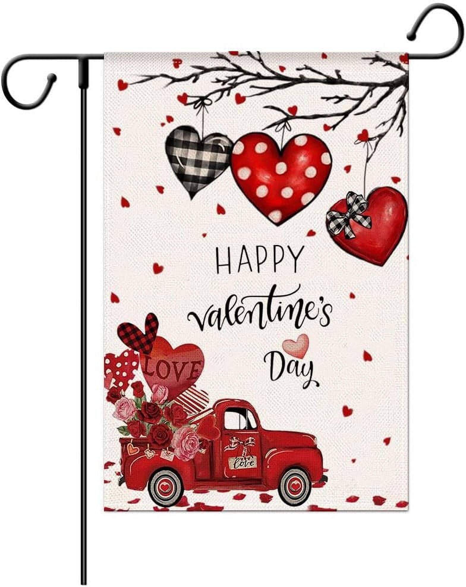 Valentine's Day Welcome Garden Flag Red Pink Love Heart Floral Wedding ...