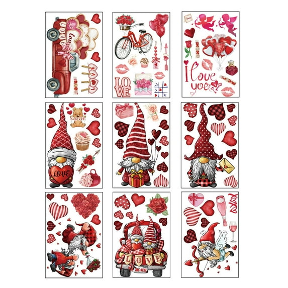 Valentine's Day Window Clings Decoration, 9 Sheets Heart Stickers ...