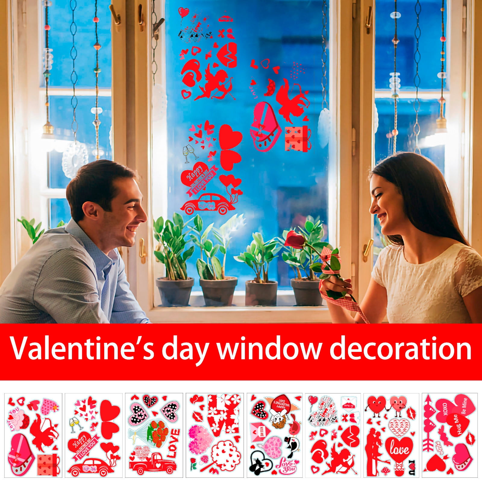 Valentine's Day Window Clings Decorations ,Removable Window Sticker Decals for Home, No Glue ...