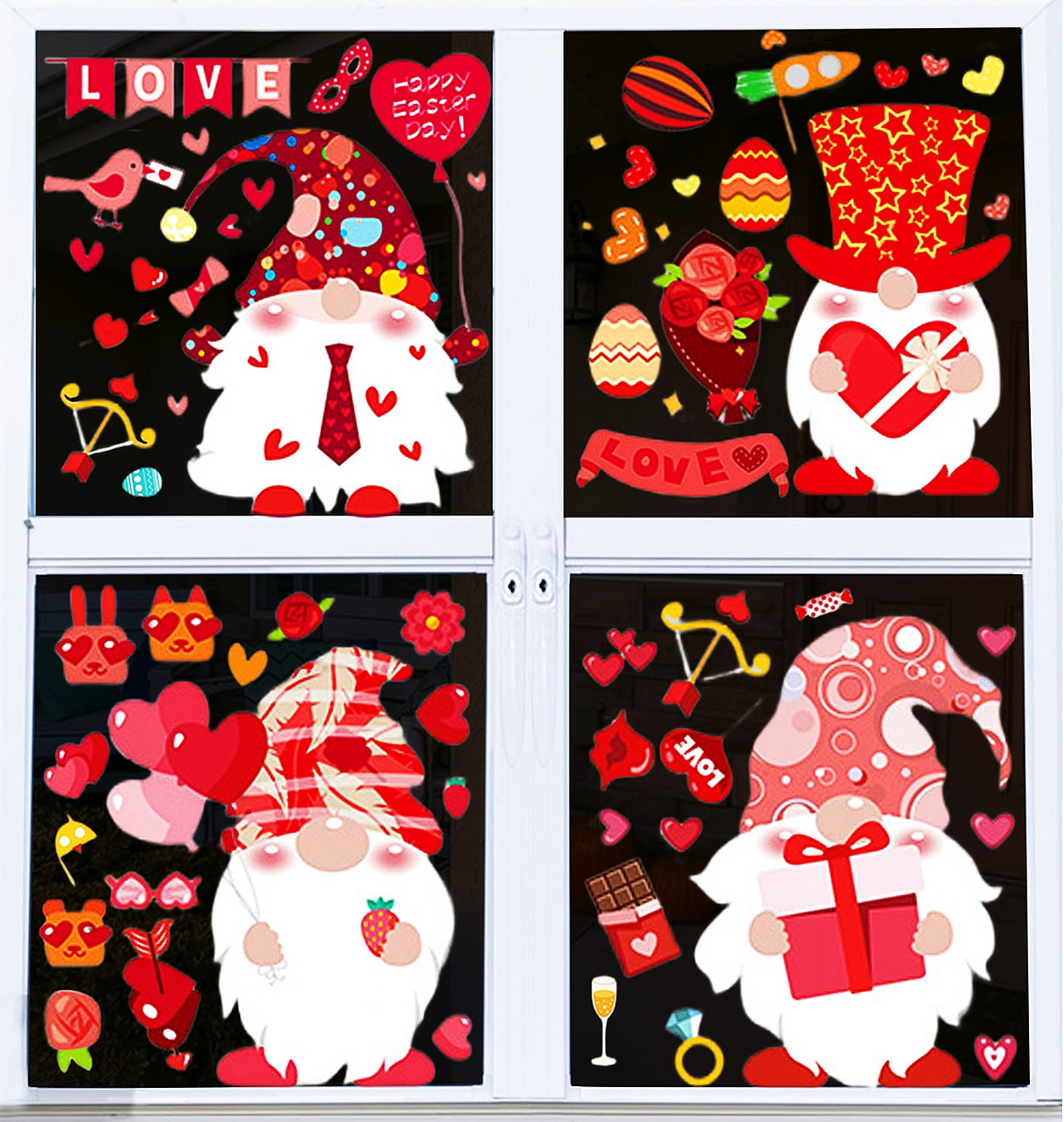Valentine's Day Window Clings Stickers Decorations Gnome Heart Decals ...