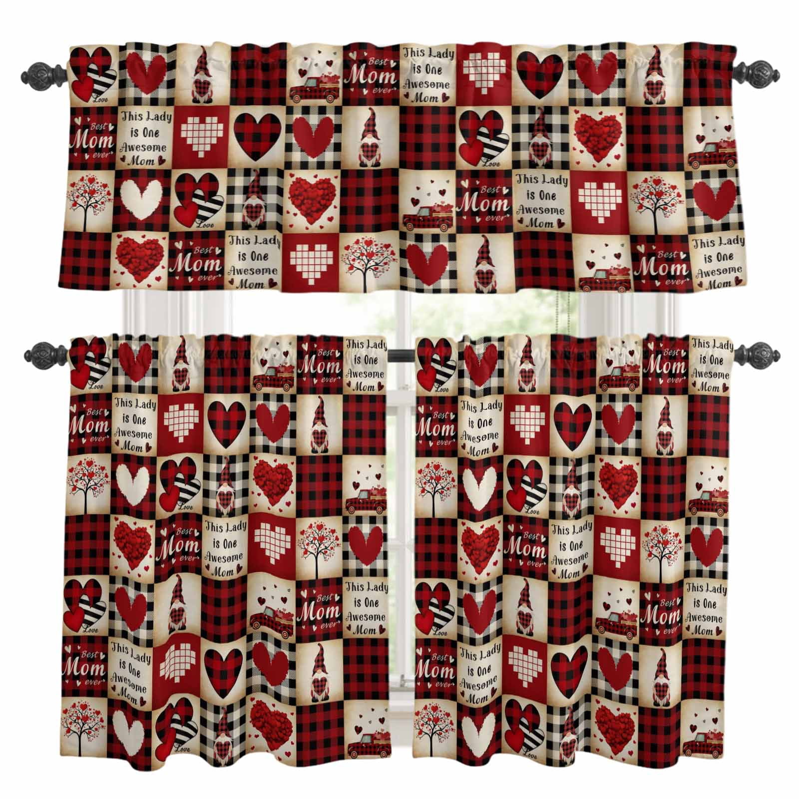 Valentine's Day Window Curtains Valance Set of 3 Love Heart Dwarf Truck ...