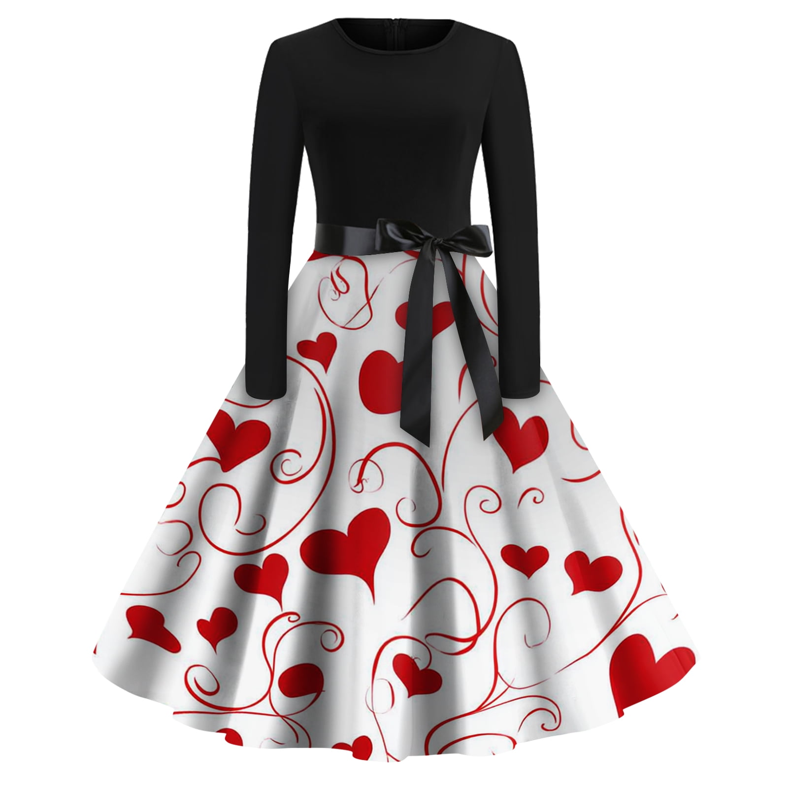 Valentine's Day Womens Dress Long Sleeve Graphtic Pink Red 1950s ...