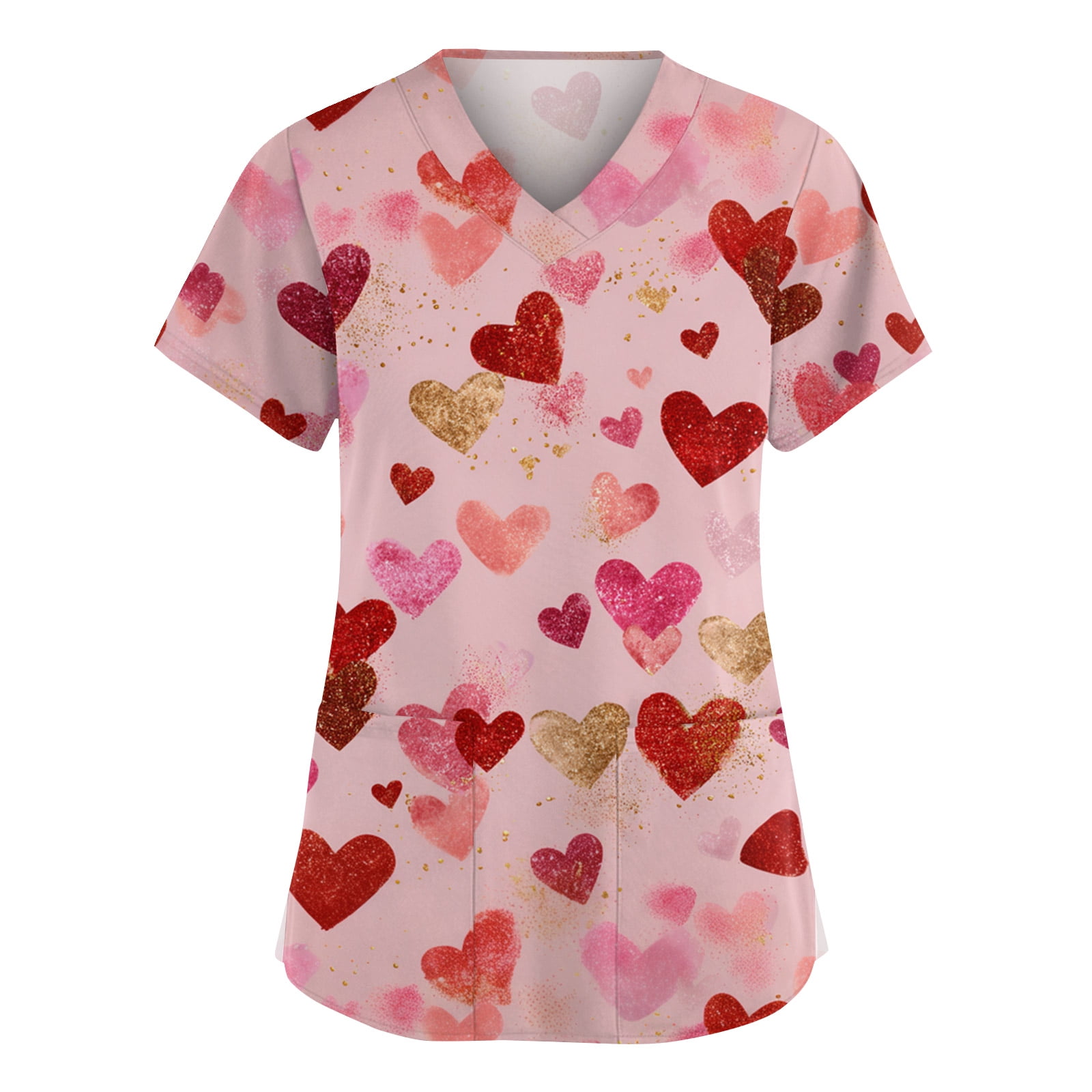 Valentine's Day Womens Scrub Shirts Short Sleeve Love You Patterned ...