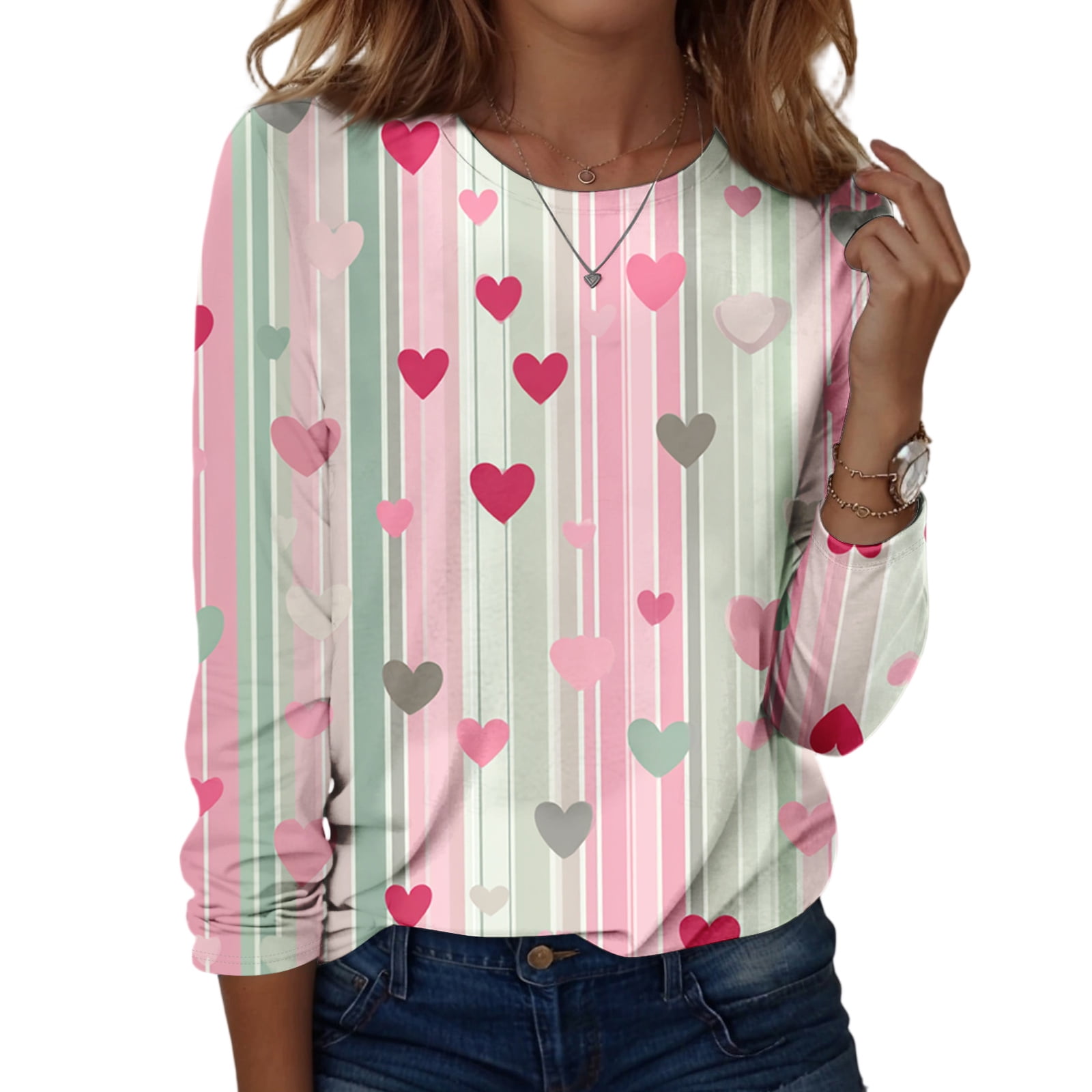 Valentine's Day Womens Tops Long Sleeve Plus Size Graphtic Pink Red ...