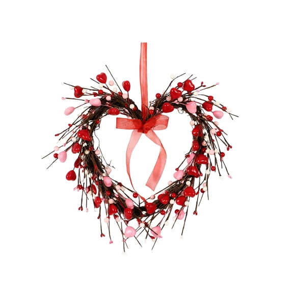 Valentine's Day Wreath 15 Inch Heart Shaped Wreath with Red Pink White ...