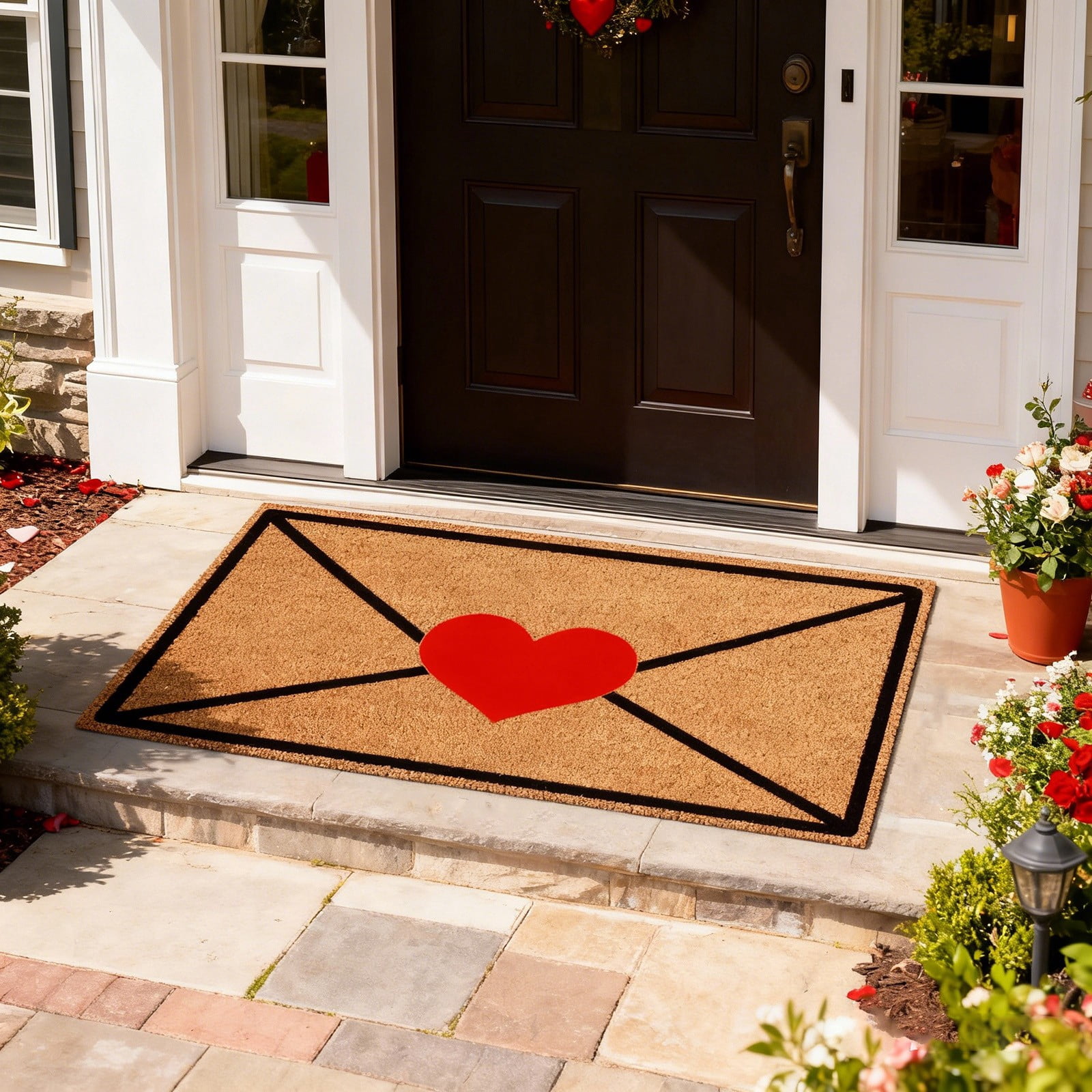 Valentine's Door Mat Coir 31 x 20, Romantic Love Heart With Black ...