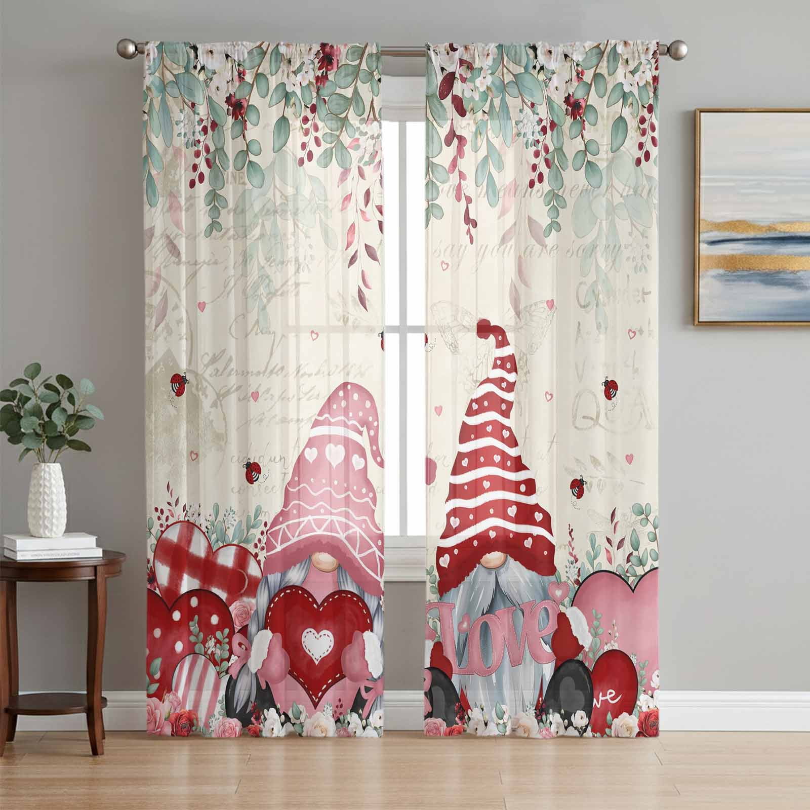 Valentine's Gnomes Sheer Curtains 96 Inch Length 2 Panels Set, Weeping ...