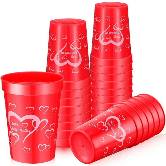 Valentine's Heart Tumbler Party Pack - Set of 24 Red Plastic Cups for ...
