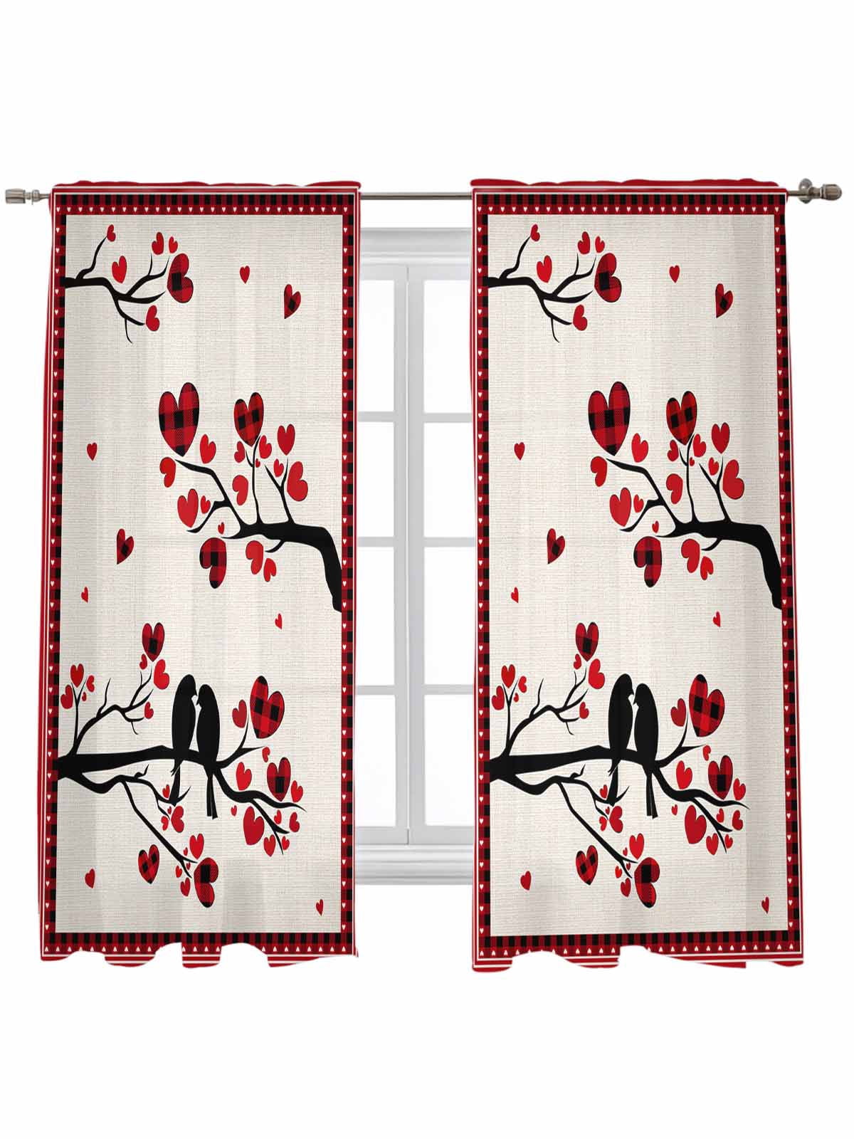 Valentine's Love-Birds,Curtains 63 Inch Length,Sheer Curtains for ...