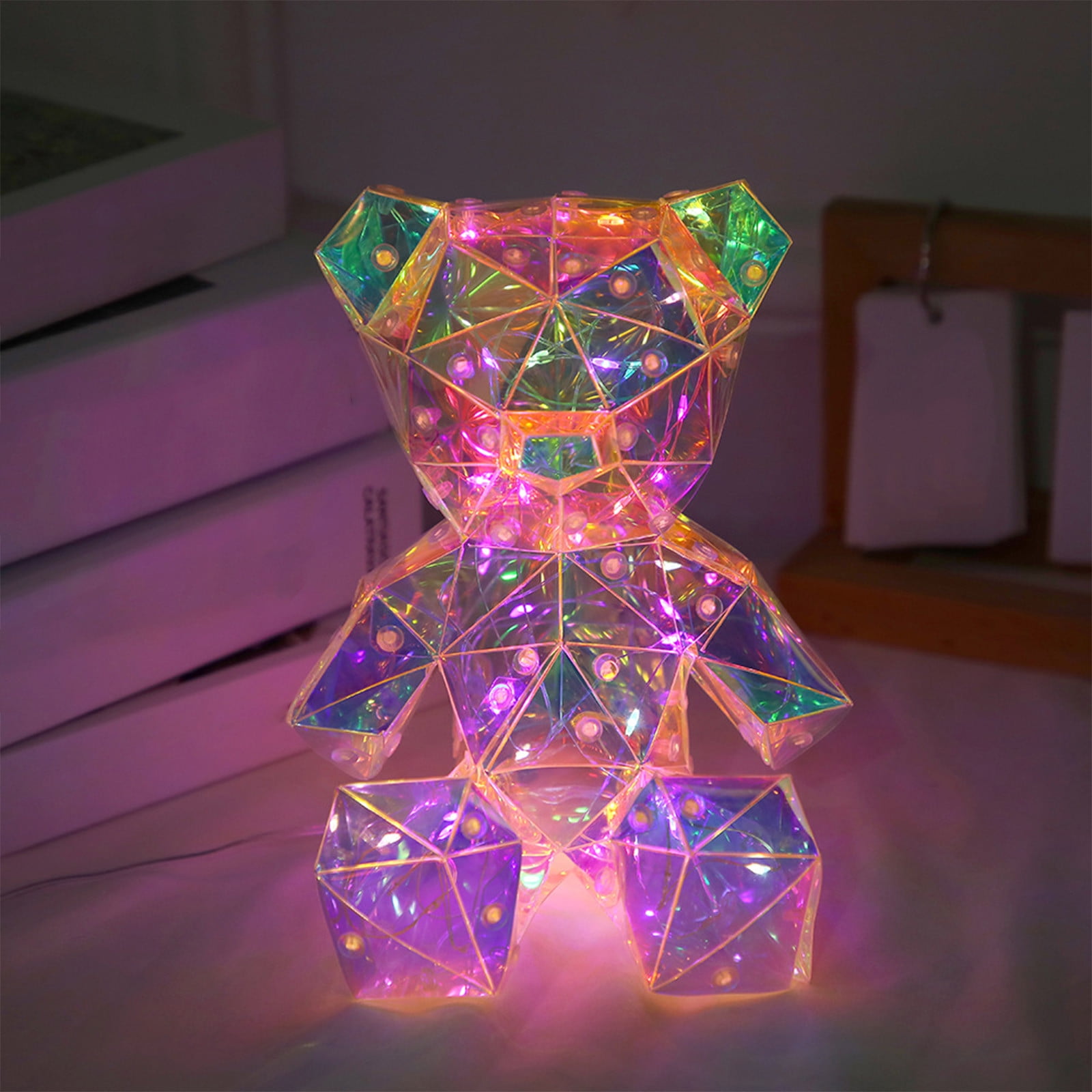 Valentine's Prismatic Iridescent Love Bear, Desktop Teddy Bear with LED ...