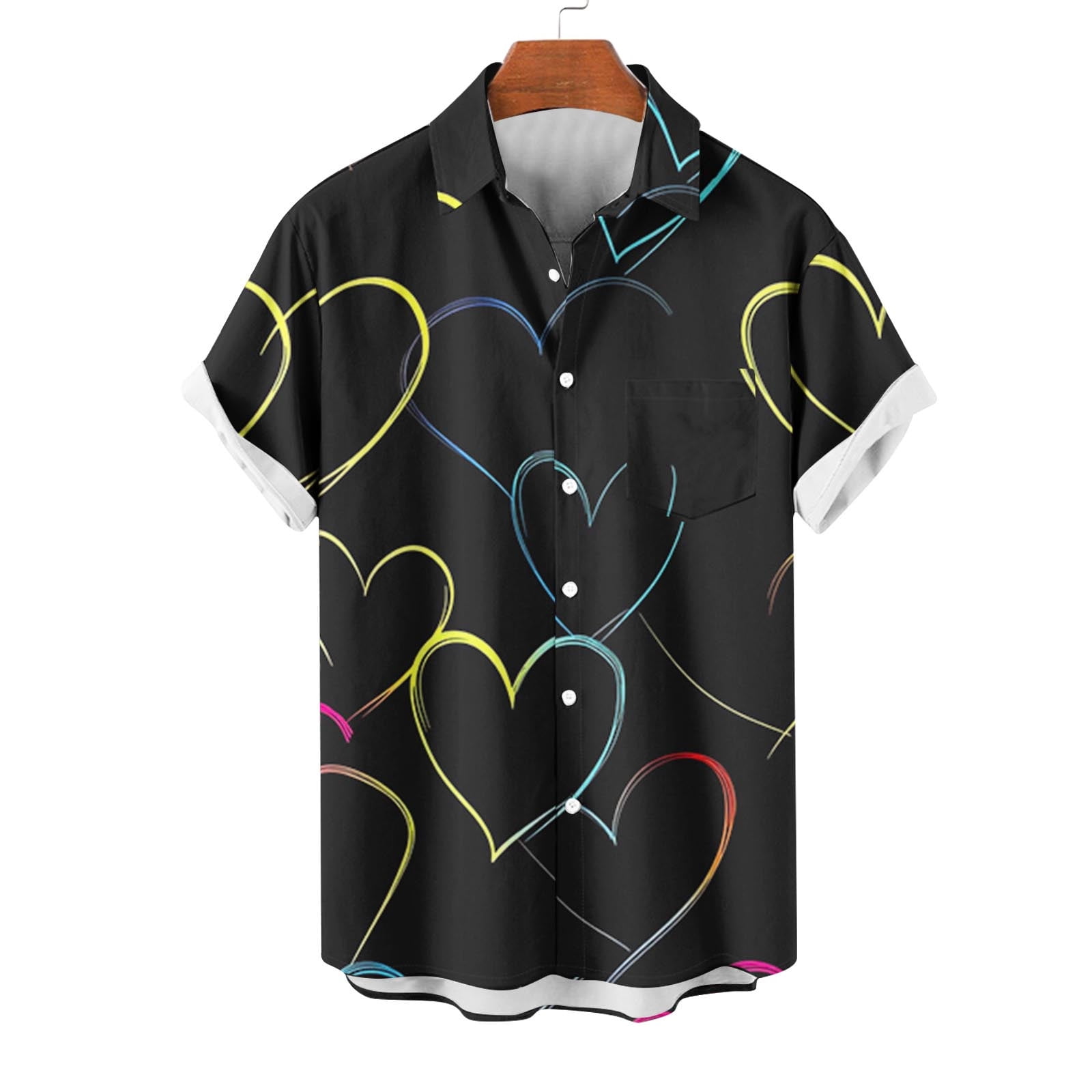 Valentine's Shirts for Men, Heart Print Short Sleeve Shirt Men Casual ...