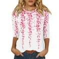 Valentines 3/4 Sleeve Tops for Women 2024 Heart Plus Size Cute Top Trendy Crew Neck Shirts ...
