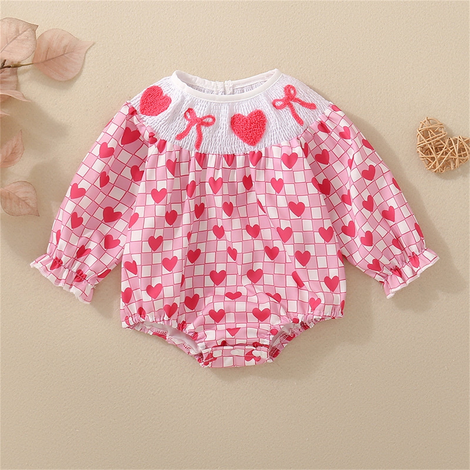 Valentines Baby Girl Boy Outfit Oversized Heart Print Long Sleeve Bubble Romper Cute Jumpsuit ...