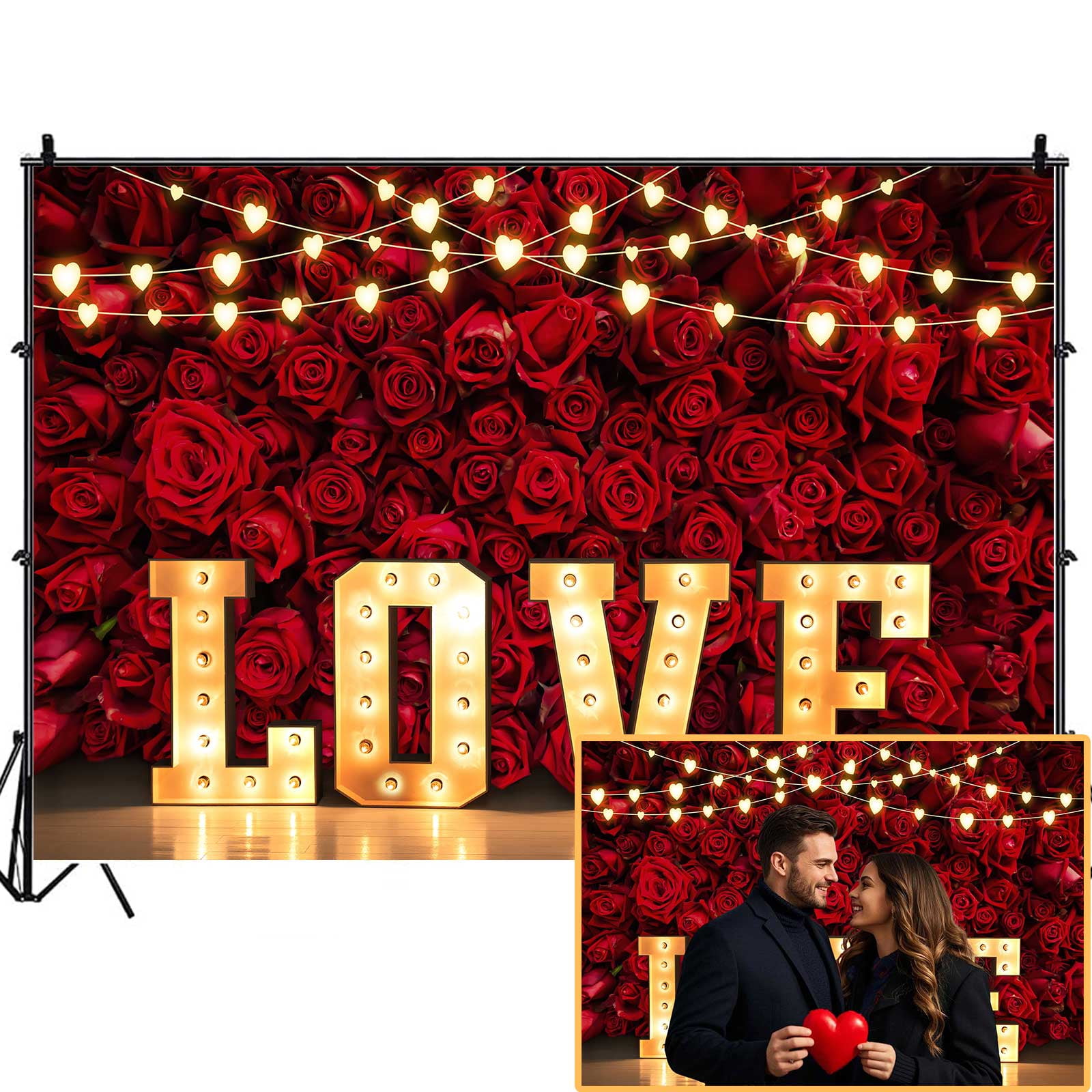Valentines Backdrops for Photoshoot, Happy Valentine's Day Red Rose ...