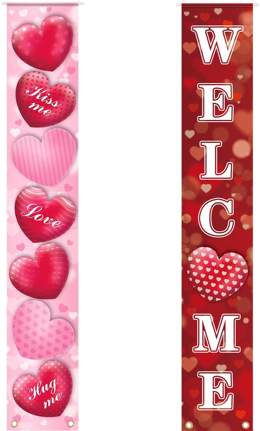 Valentines Banner Porch Sign, 70.86 x 11.81 Inch Red Love Heart Door ...