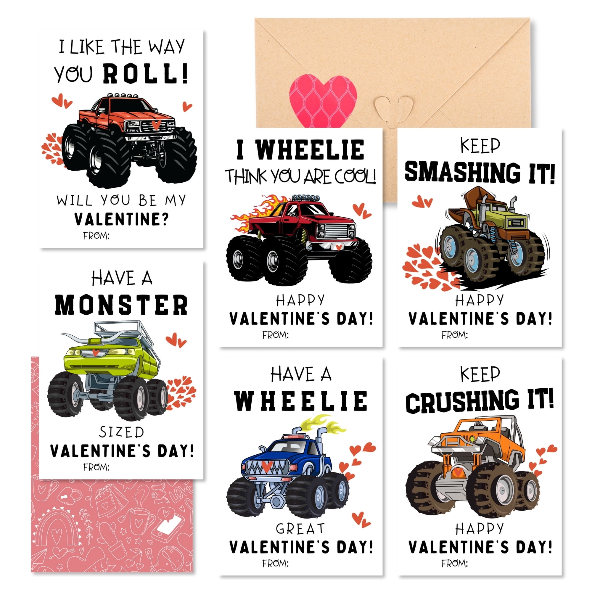 Valentines Cards for Kids Classroom - 48 Pack Monster Truck Valentines ...