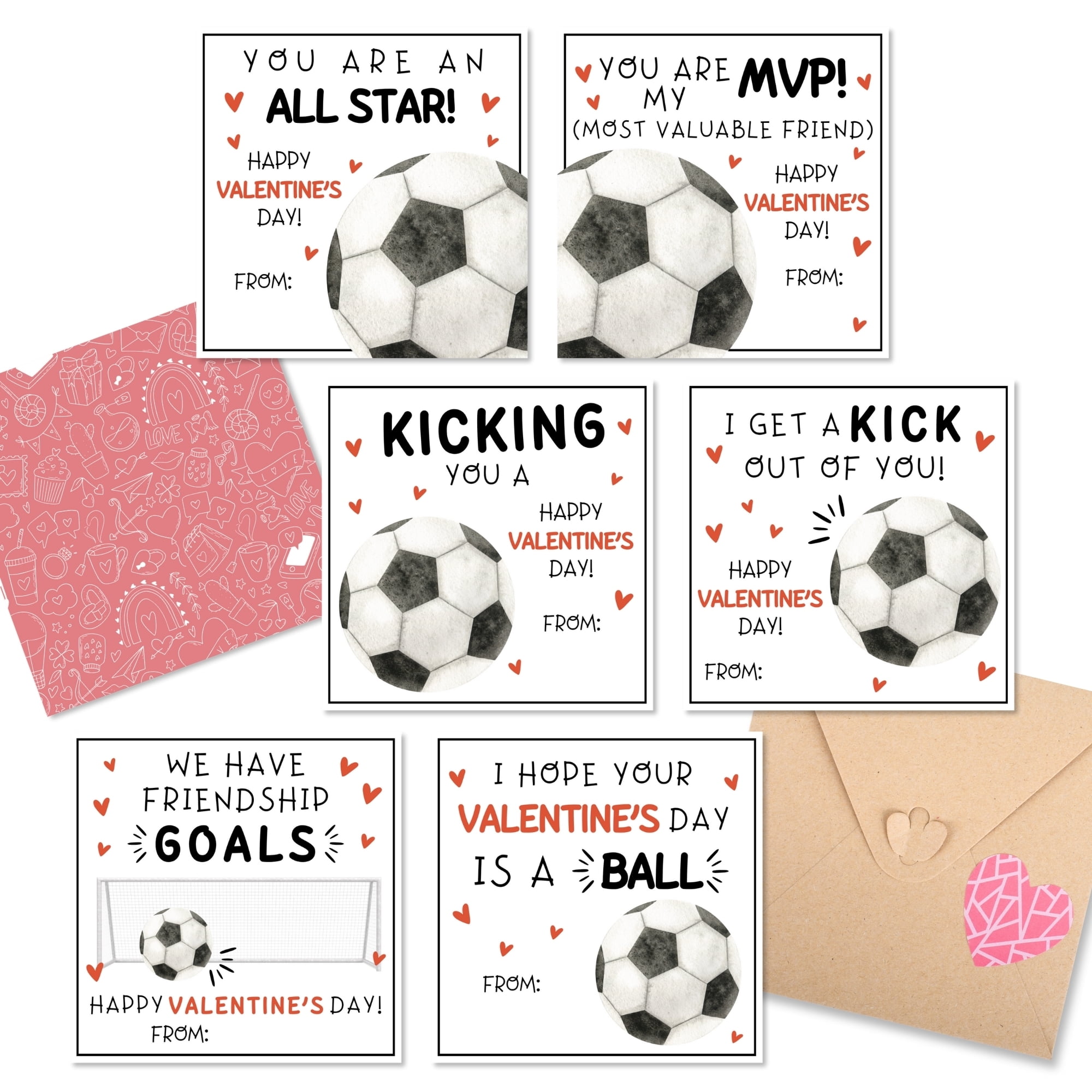Valentines Cards for Kids Classroom - 48 Pack Soccer Valentines Day ...