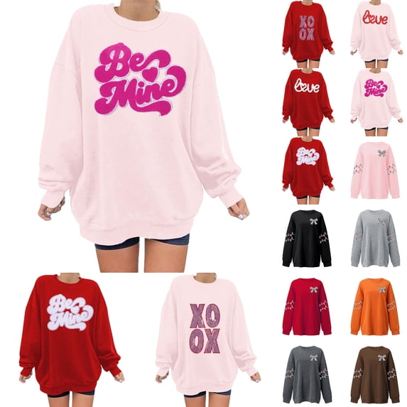 Valentines Crew Neck Sweatshirt for Women Oversized Embroidered ...