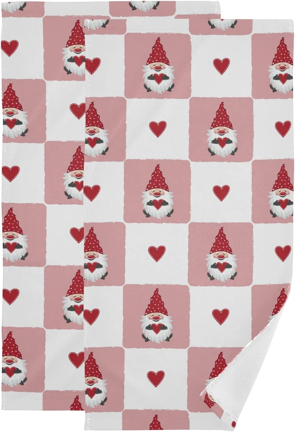 Valentines Cute Gnomes Hand Towels for Bathroom, Red Hearts Farmhouse Kitchen Towel 2 PCS Ultra ...