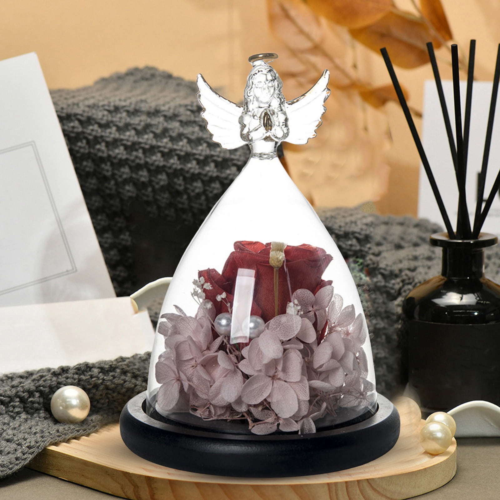 Valentines Day Angel Roses Gifts for Her, Roses In Glass Angel Figurines, Birthday Gifts ...