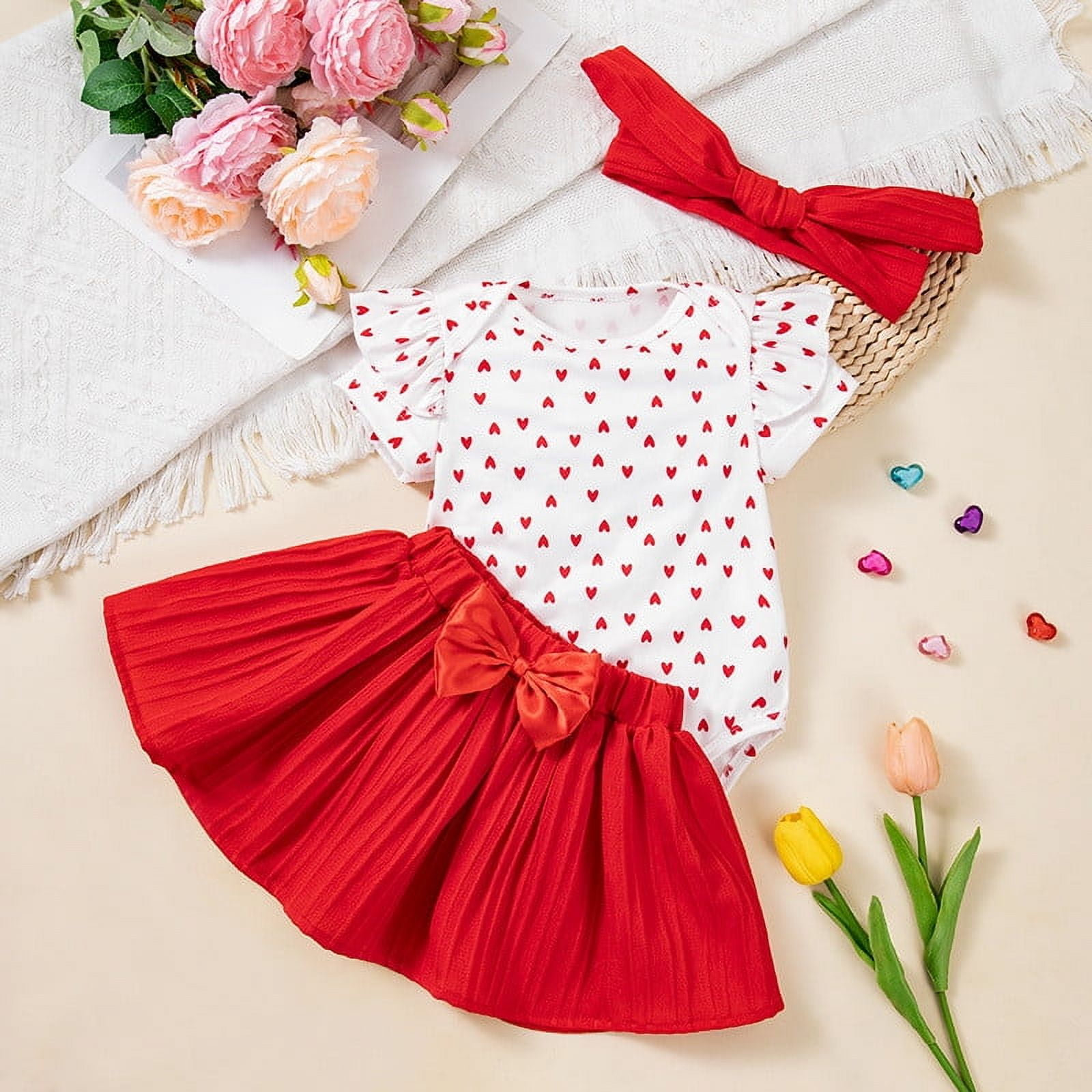 Valentines Day Baby Girl Outfit Lover Themed Letter Embroider Long Sleeve Top Skirt 2 Piece Sets ...