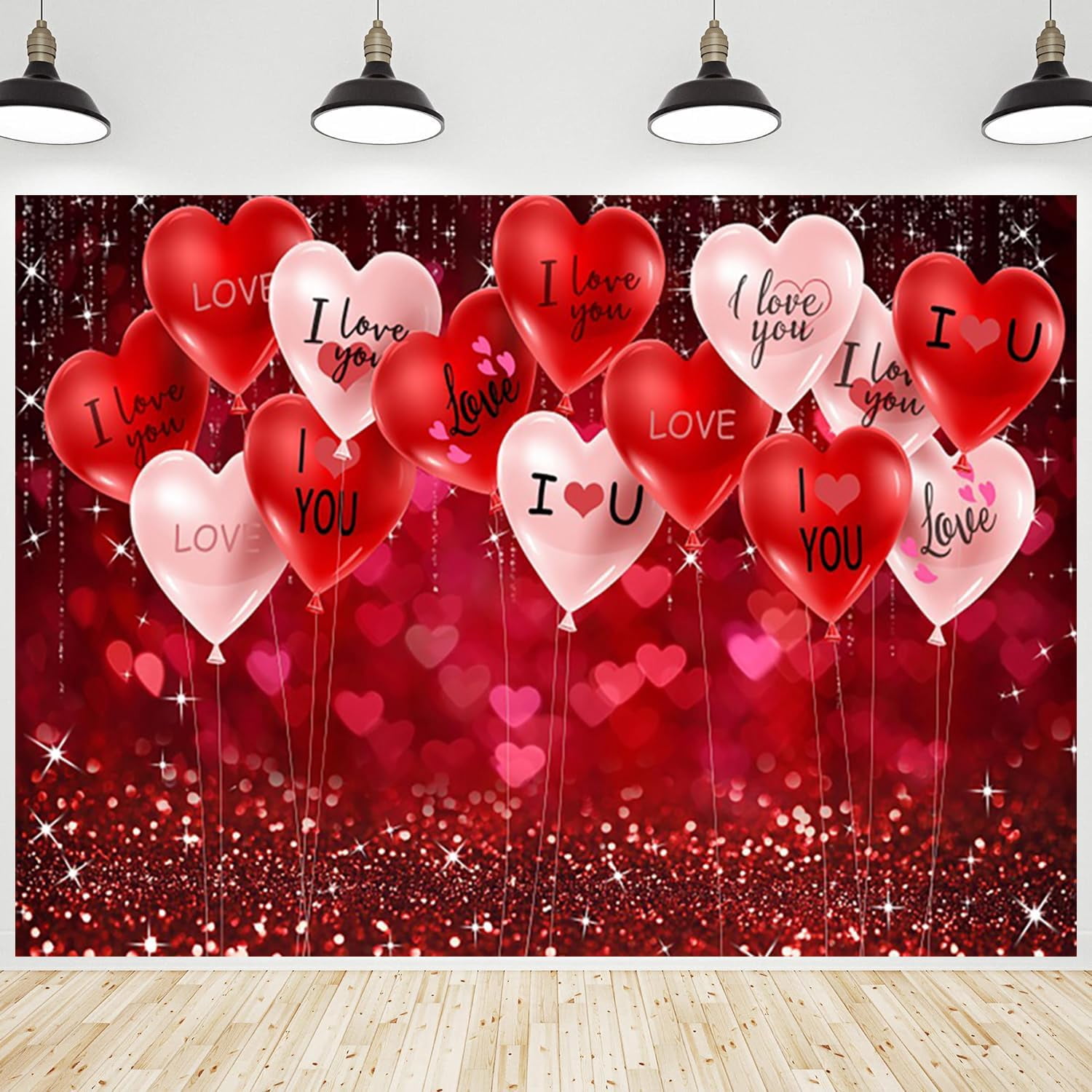 Valentines Day Backdrop for Photography Love Hearts Balloon Sparkle ...