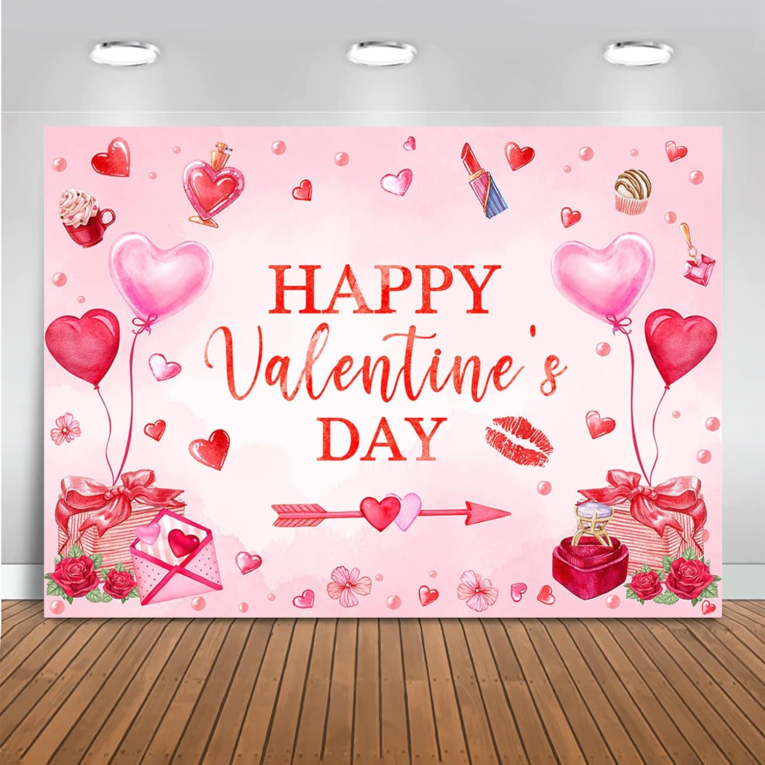 Valentines Day Backdrop for Photography Pink and Red Love Ballon Ring ...