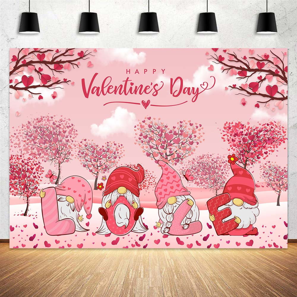 Valentines Day Backdrop Pink Valentine Gnome and Balloon Photograph ...