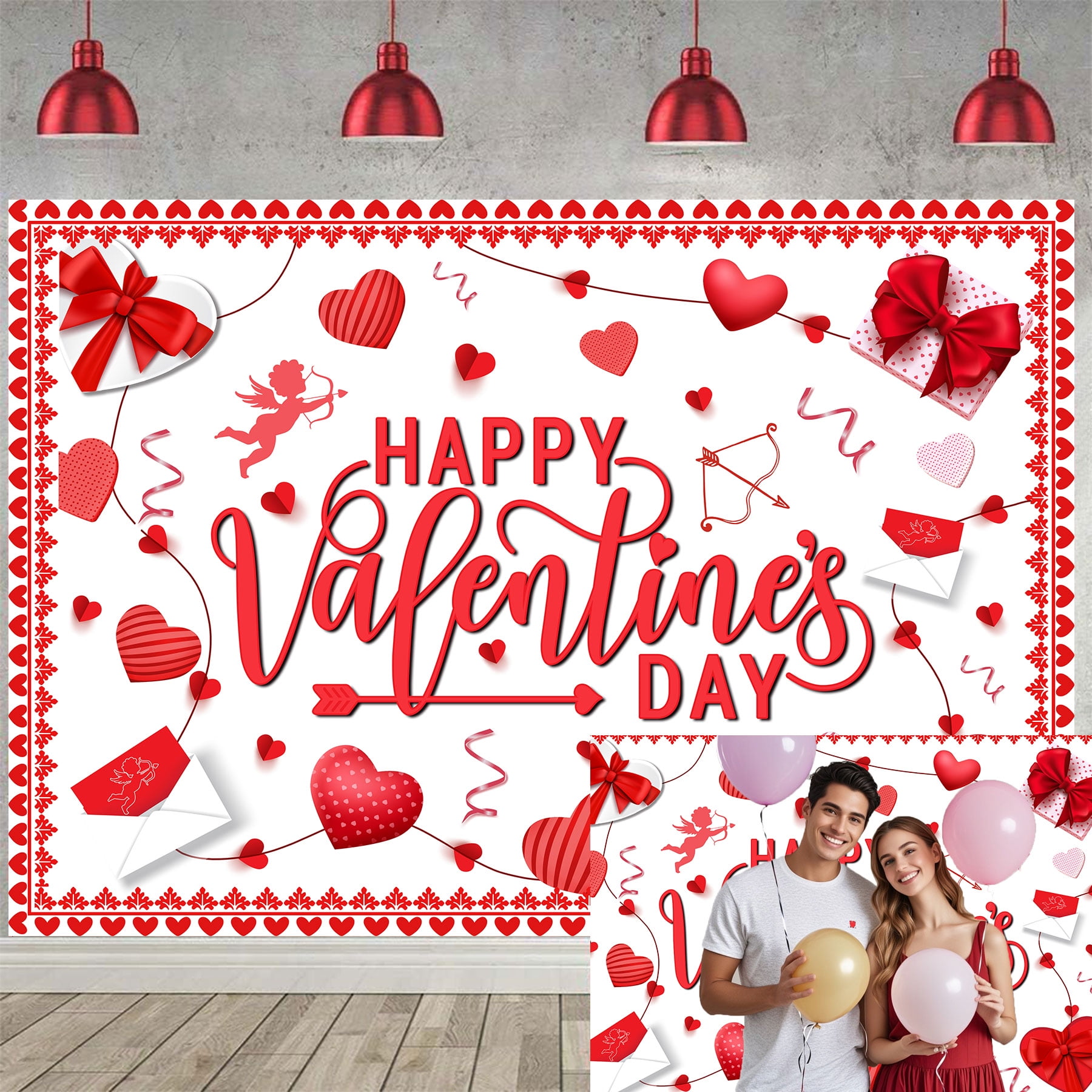 Valentines Day Backdrop, Valentines Romantic Red Love Hearts Cupid ...