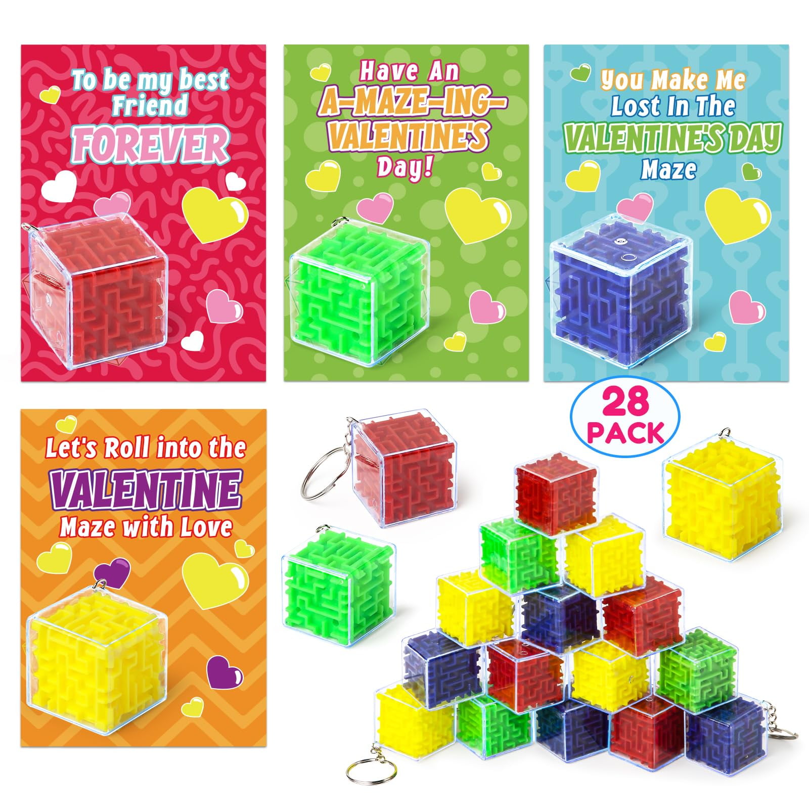 Valentines Day Card for Kids Classroom-28 Packs Valentine’s Cards with ...