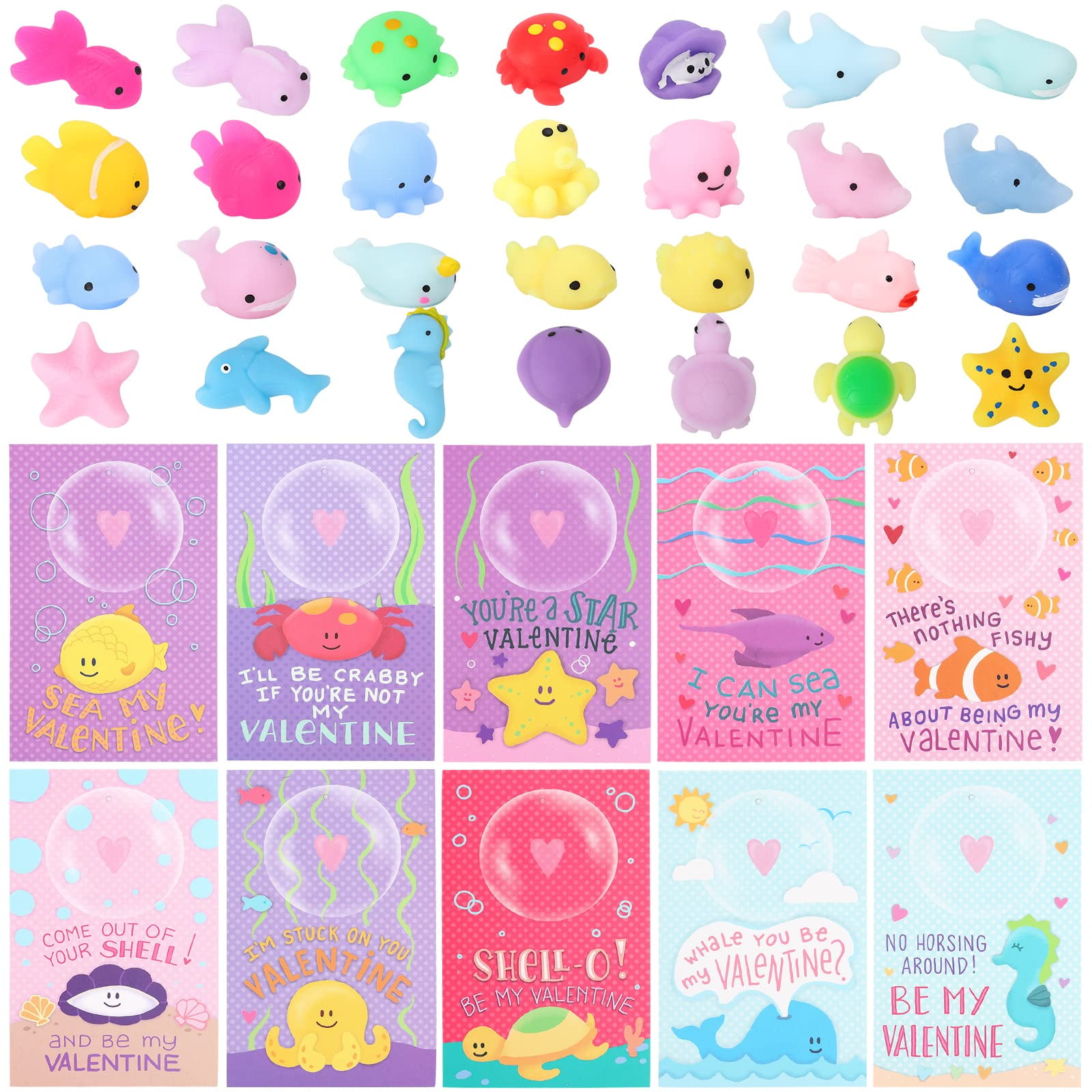 Valentines Day Cards with Animal Mochi Squishy Toys for Kids, 28 ...