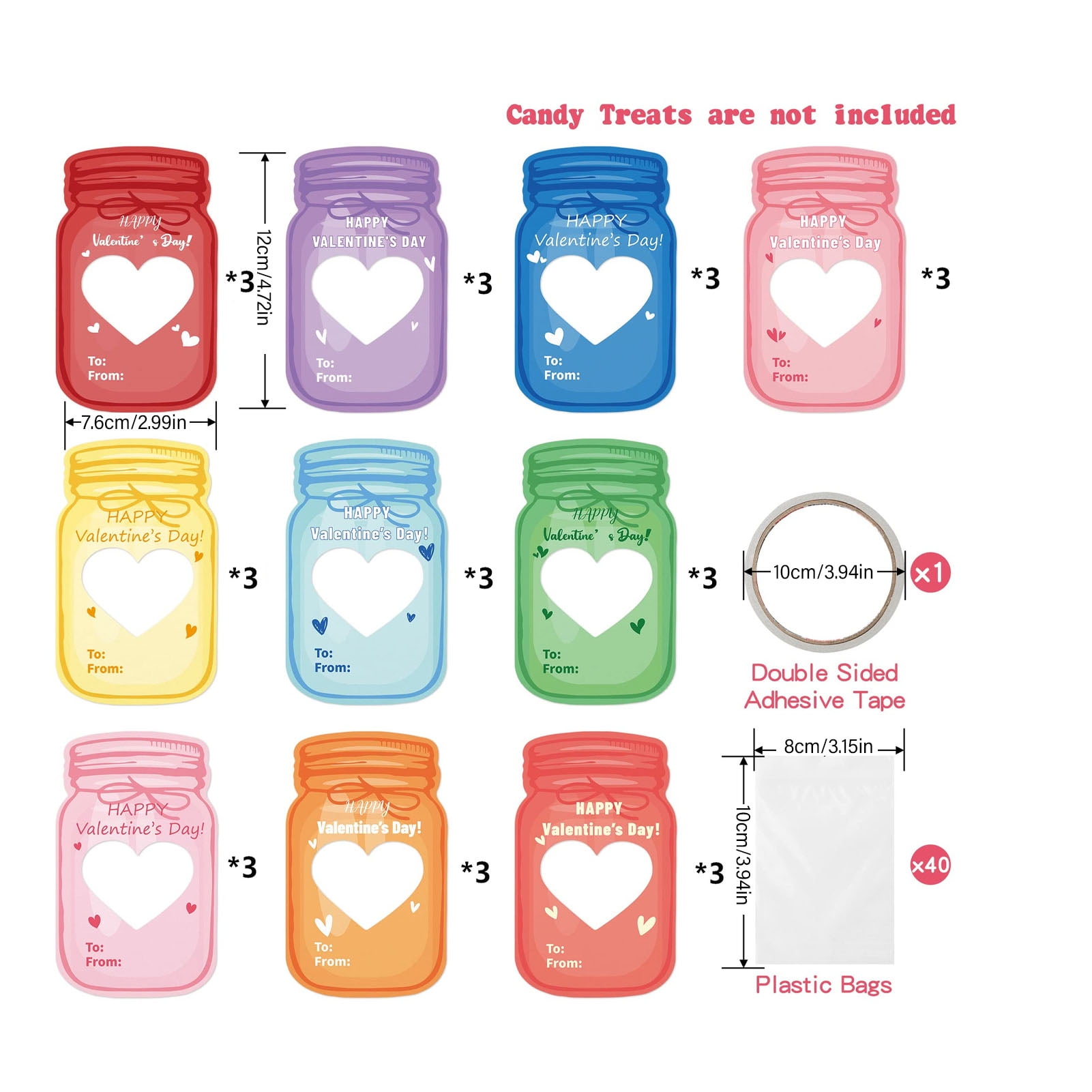 Valentines Day Cards For Kids - 30PCS Cute Jar Design With Plastic Bags For School Classroom ...