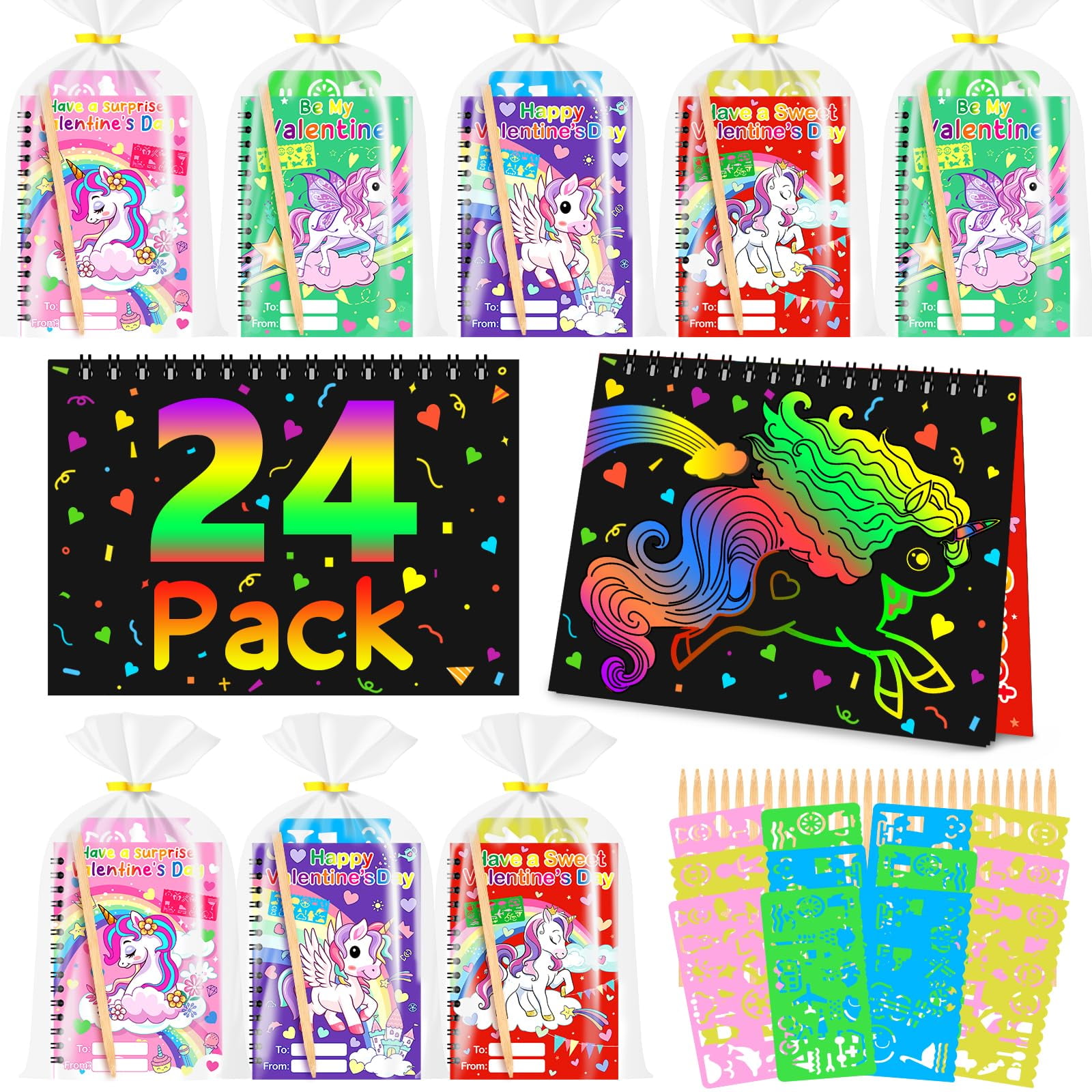 Valentines Day Cards Gifts for Kids 24 Scratch Valentines Unicorn Cards ...