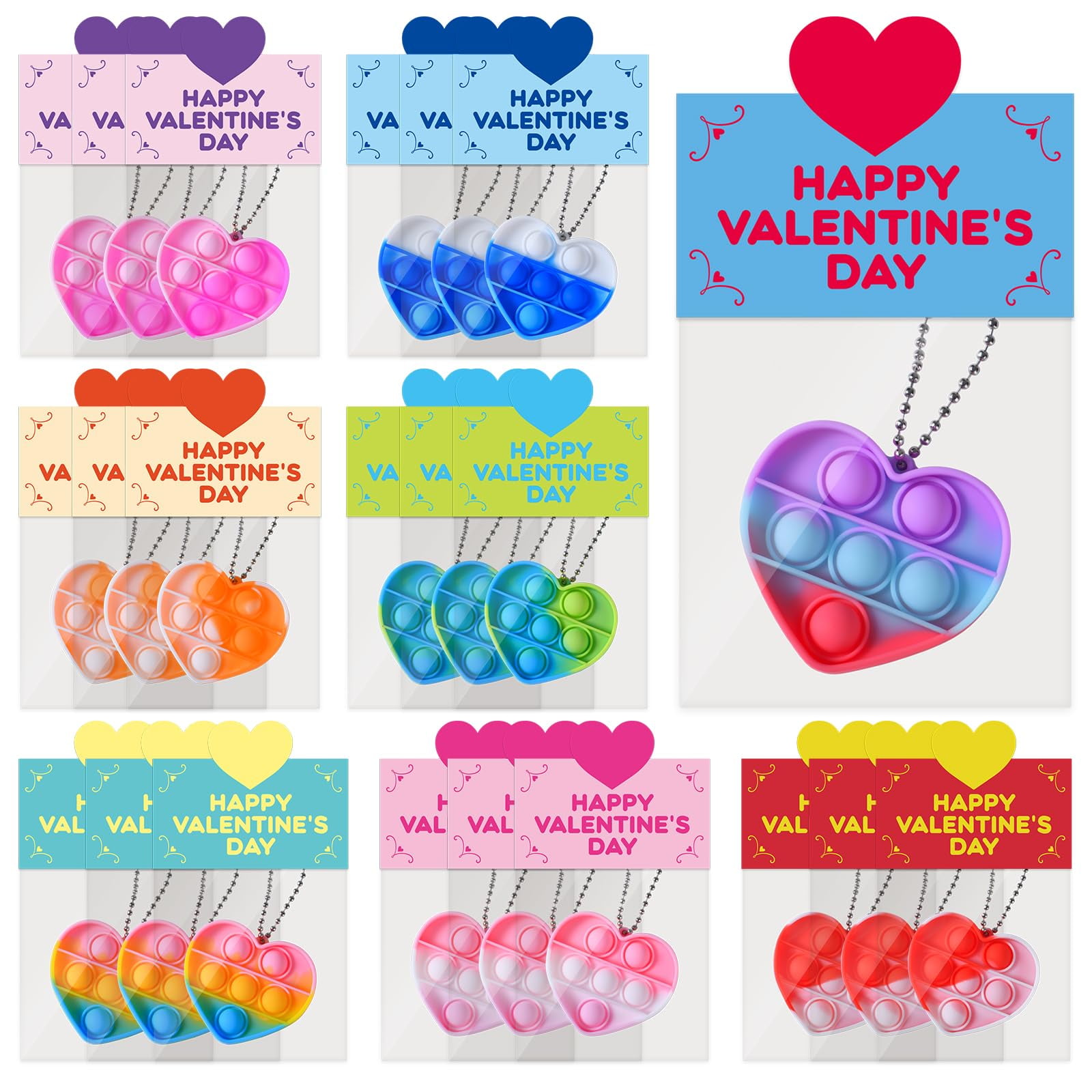 Valentines Day Cards for Kids, 24 Packs Heart Pop Valentines Fidget ...