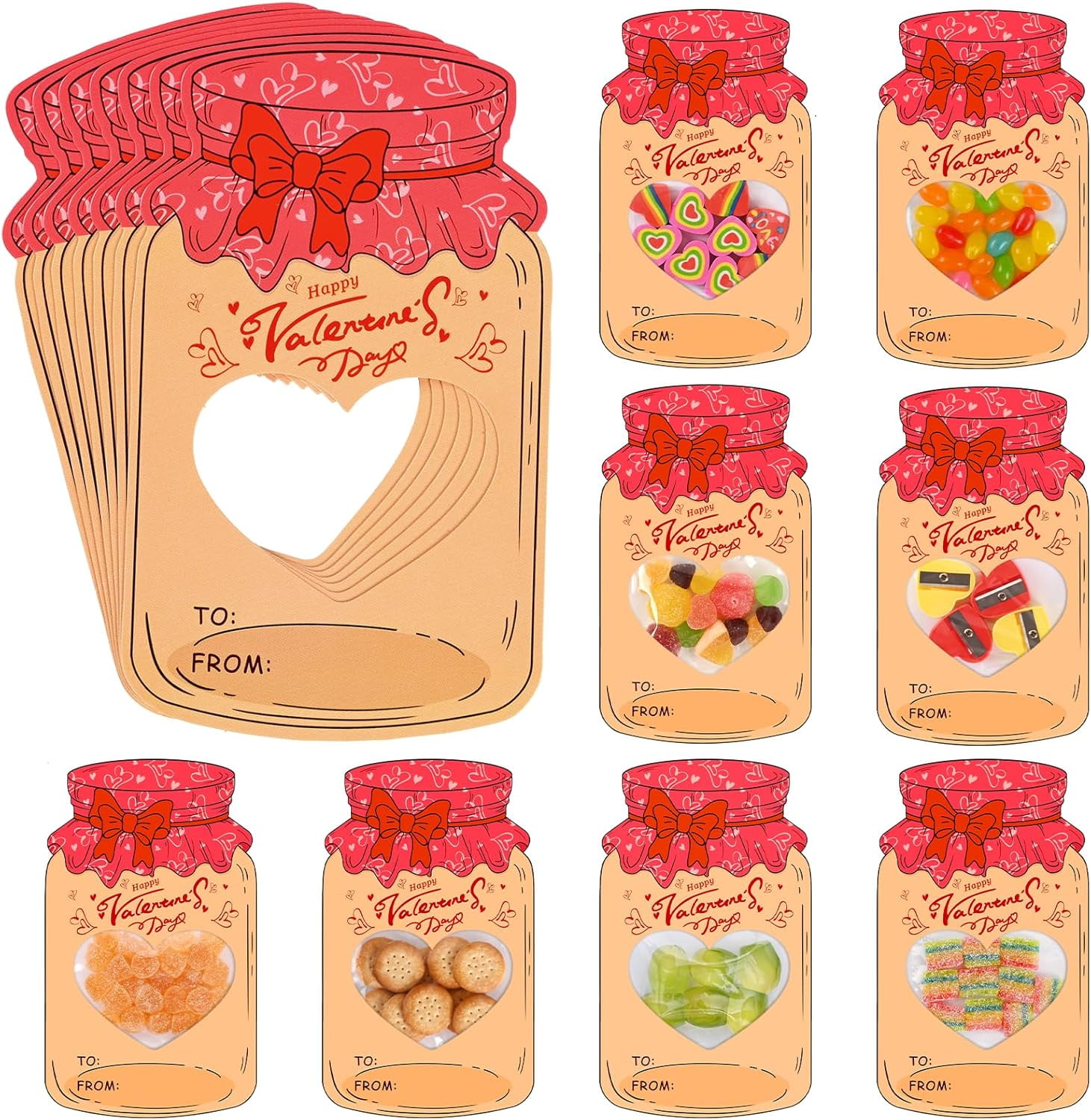48 Pack Valentines Cards for Kids,Mason Jar Valentines Candy Cards for ...