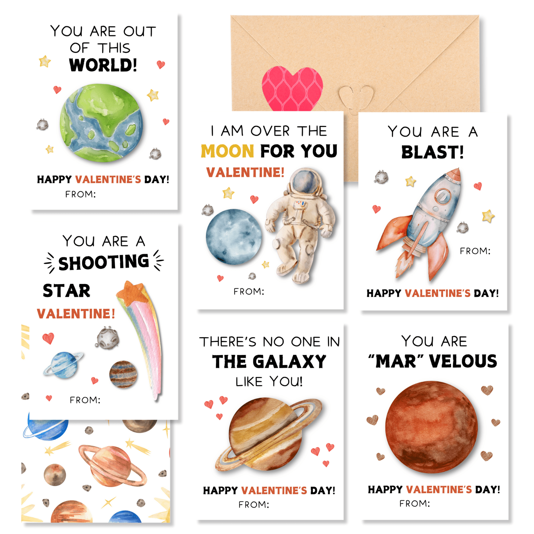 Valentines Day Cards for Kids Classroom - 48 Pack Space Valentine Cards ...