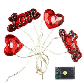 MetMetalrt Valentines Day Red Heart Shaped Fairy Lights, Battery ...
