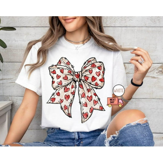 Valentines Day Coquette Bow Heart Design Back Print Shirt Unisex Cotton ...