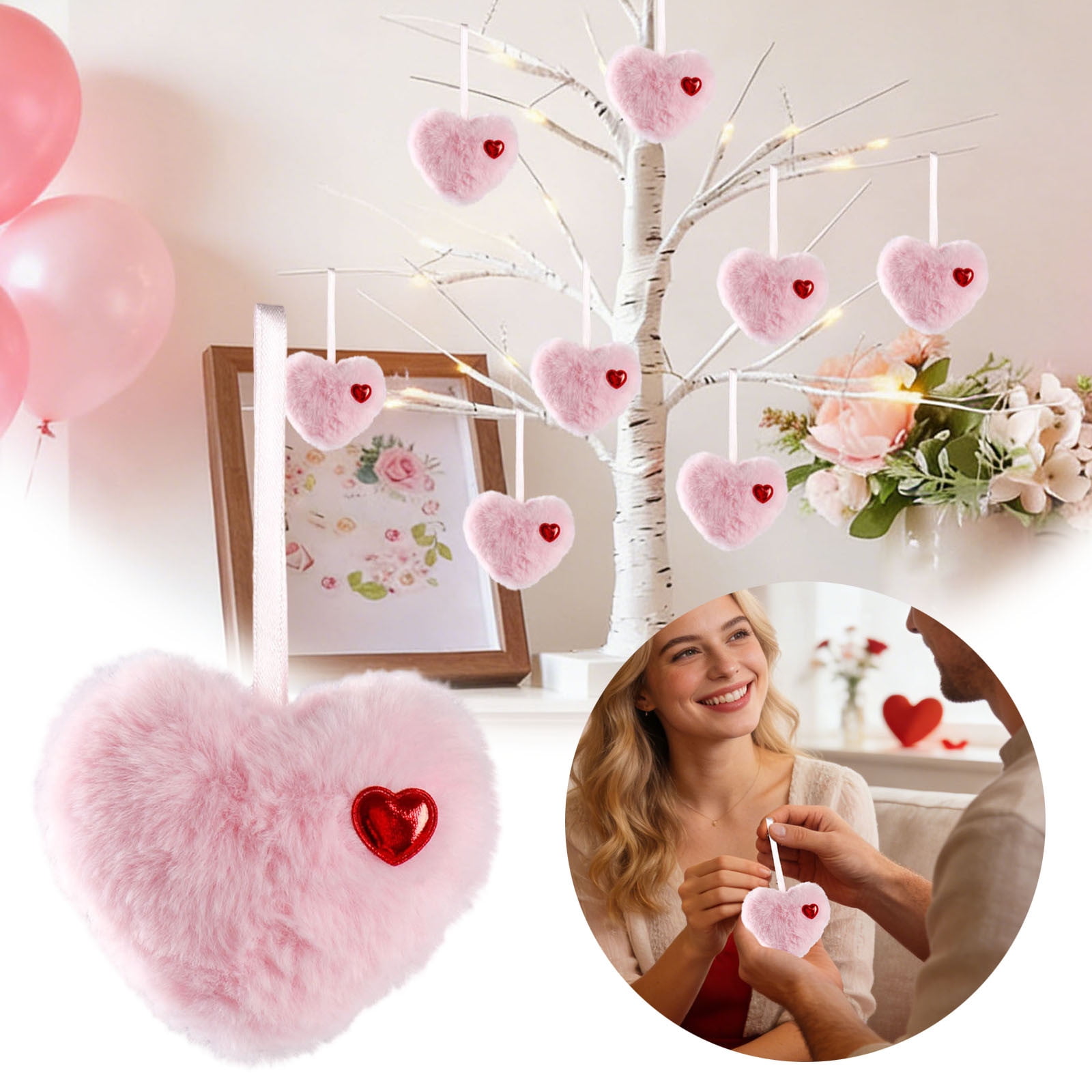 Valentines Day Decorations - 1PCS Fuzzy Heart Plush Ornament, 4.72in ...