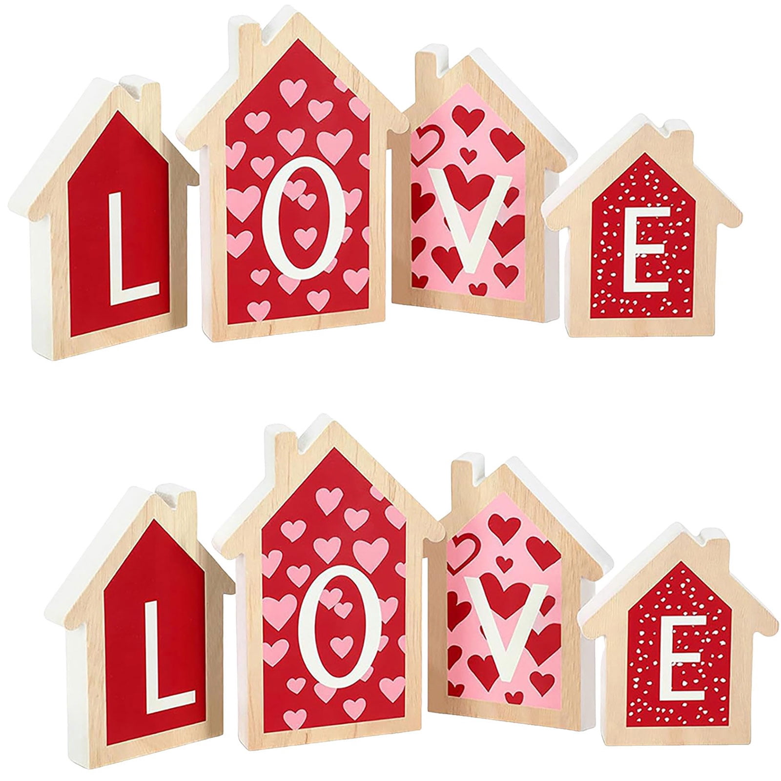 Valentines Day Decorations - 4 Pack 3D Design Wooden House Shape Sign ...