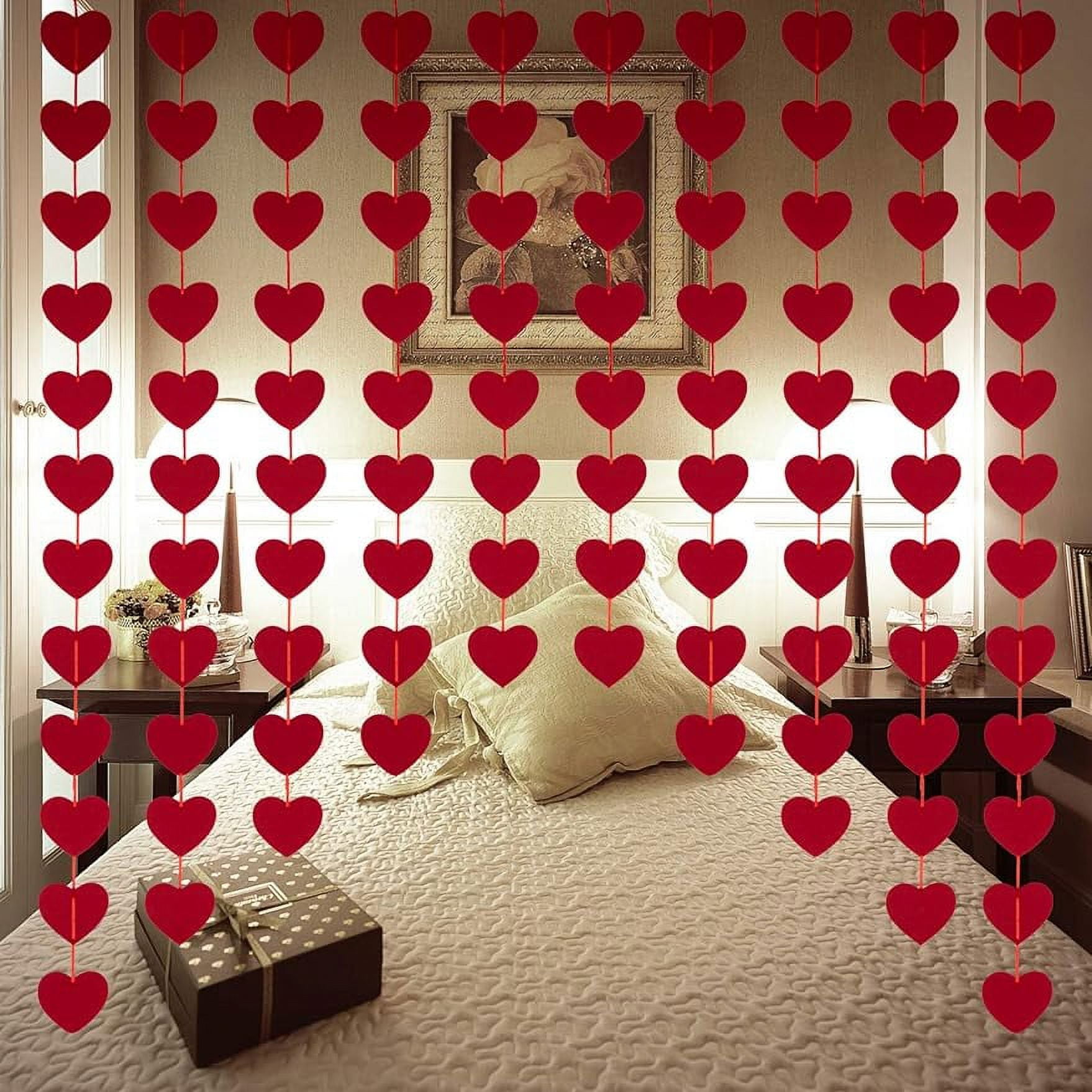 Valentines Day Decorations 80 Pcs Red Felt Garland Hanging String Hearts No Diy Valentines